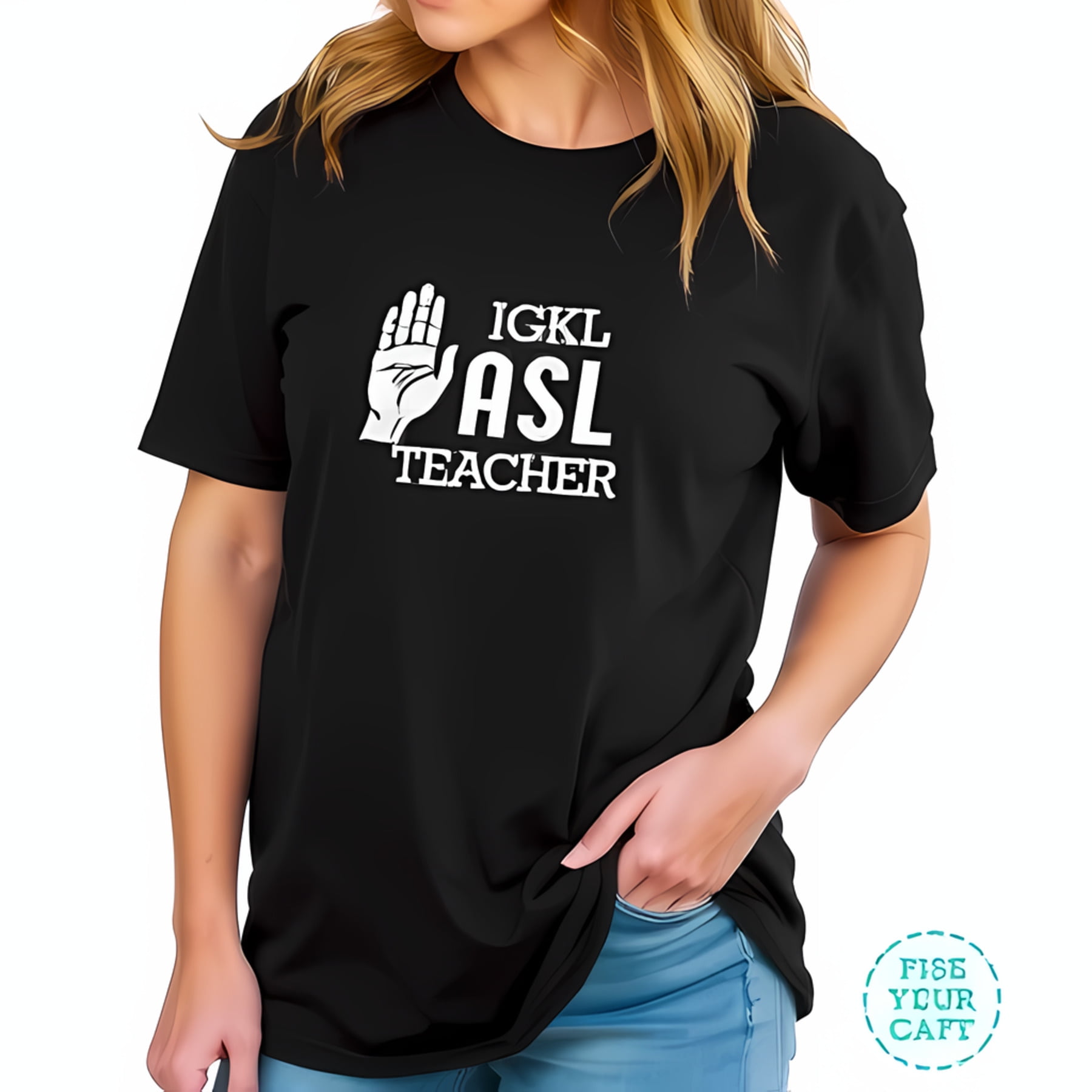 Cotton Short Sleeve T-Shirt for ASL Teachers - Black Tee with White ...