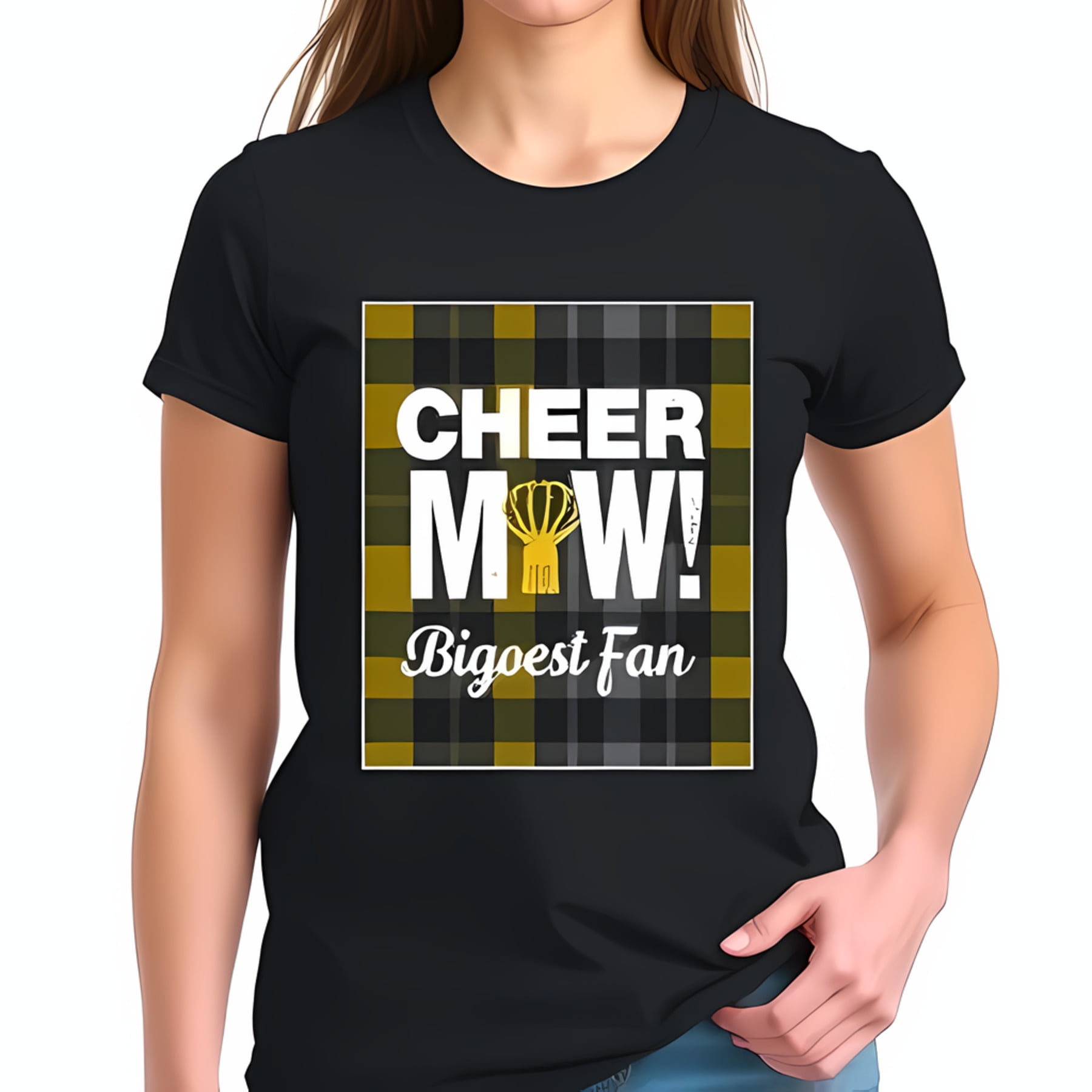 Cotton Short Sleeve T-Shirt for Cheer Moms - Mustard Yellow & Gray with ...