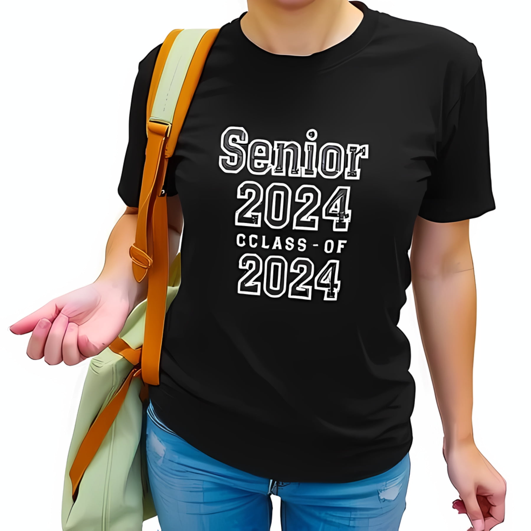 Cotton Short Sleeve T-Shirt for Seniors 2024 - Bold Varsity Graphic Design Class of 2024 Casual ...