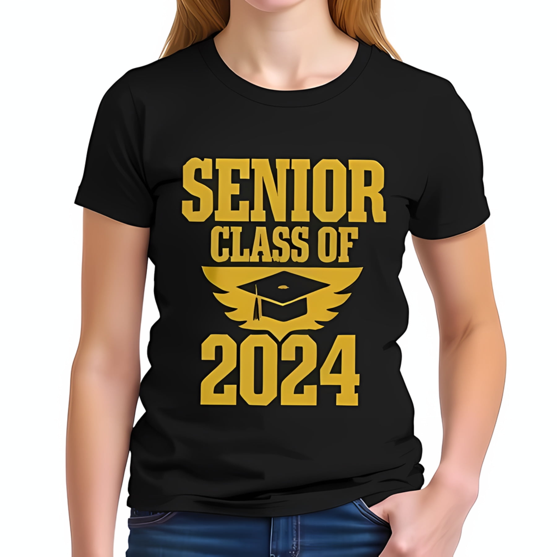 Cotton Short Sleeve T-Shirt for Seniors - Class of 2024 with Gold ...