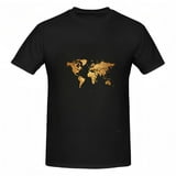 Cotton Short Sleeve T-Shirt for Women - Black Tee with Gold World Map ...