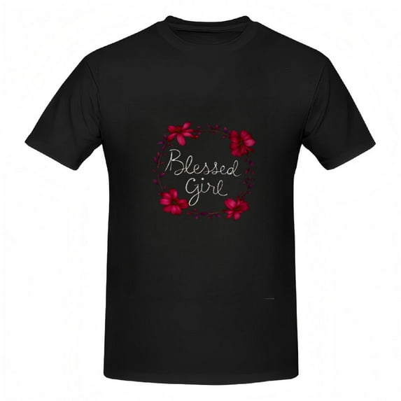Cotton Short Sleeve T-Shirt for Women - ' Blessed ' Cursive Design with ...