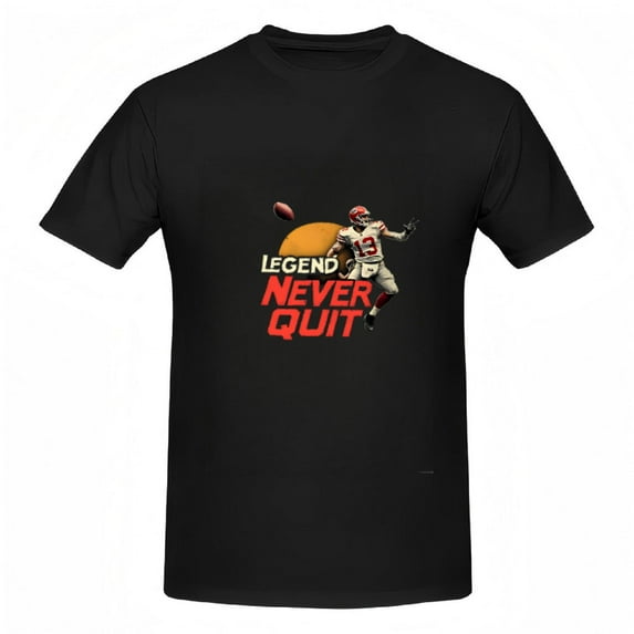 Cotton Short Sleeve T-Shirt for Women - Bold Football Graphic " LEGEND NEVER QUIT " with Player ...