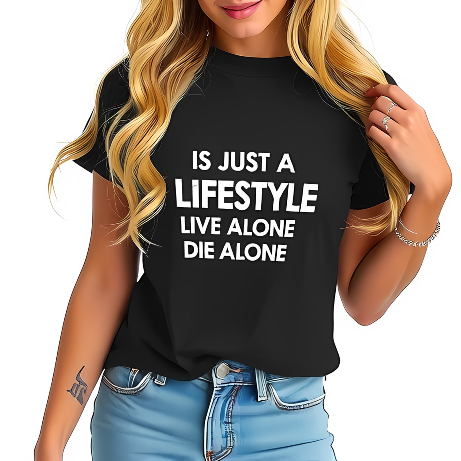 Cotton Short Sleeve T-Shirt for Women - Bold White Text " IS JUST A ...