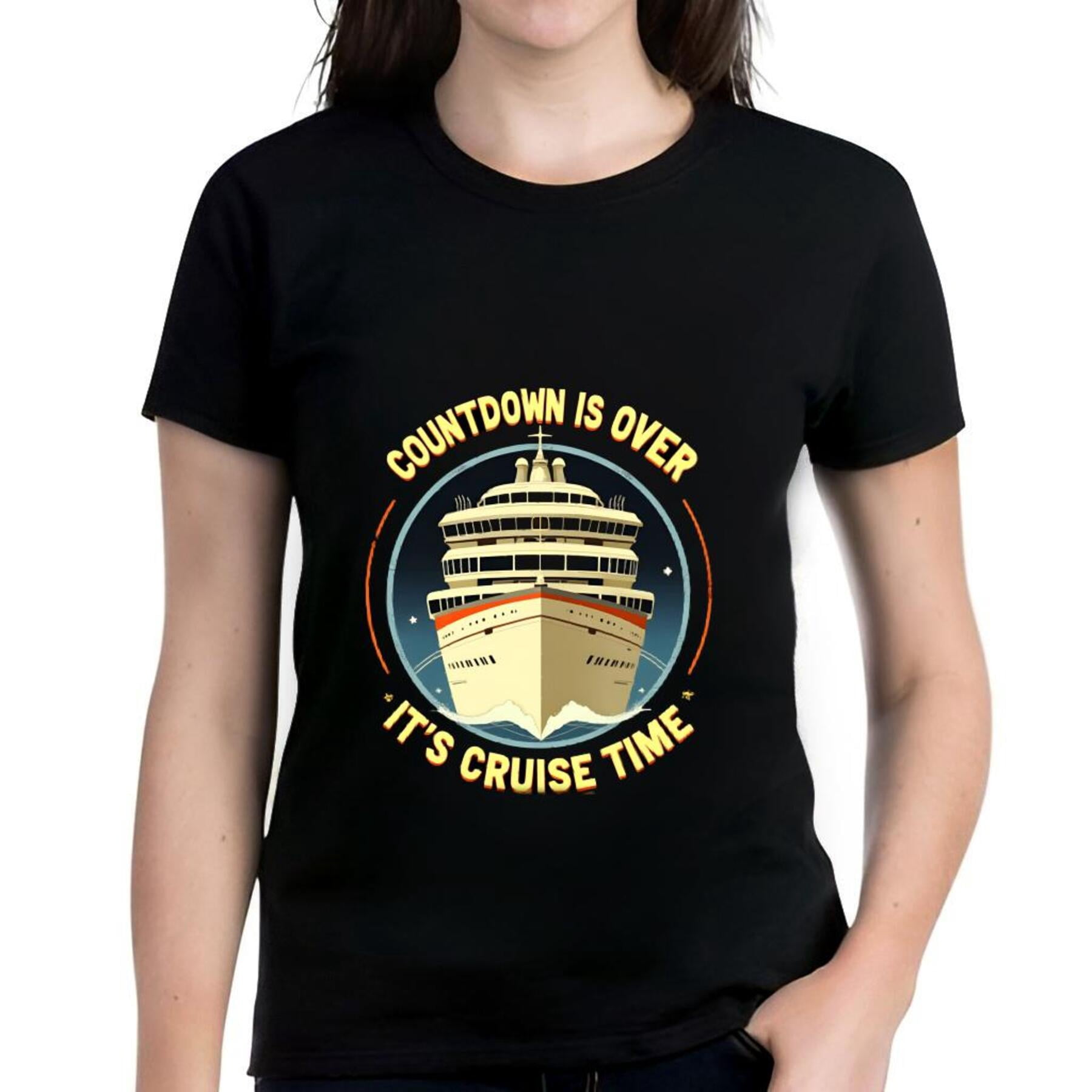 Cotton Short Sleeve T-Shirt for Women - Cruise Ship Graphic with ...
