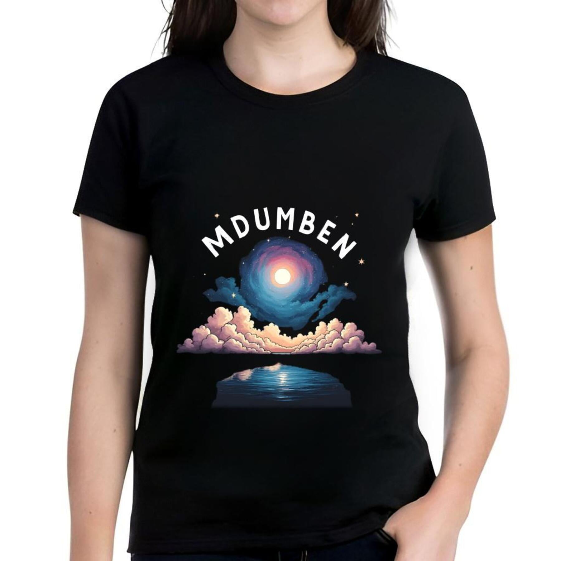 Cotton Short Sleeve T-Shirt for Women - Serene Night Sky Design with ...