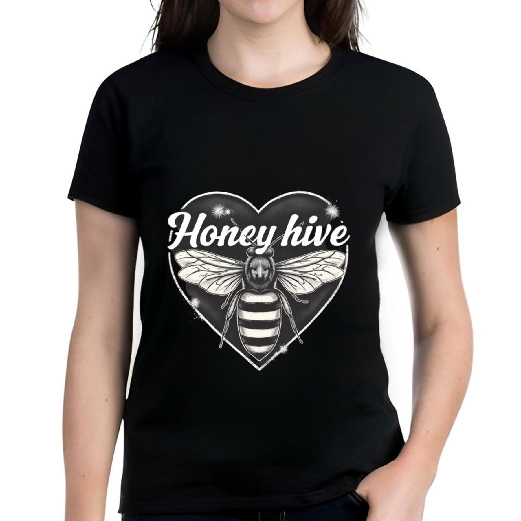 Cotton Short Sleeve T-Shirt with Bee Heart Graphic Design - " Honey ...