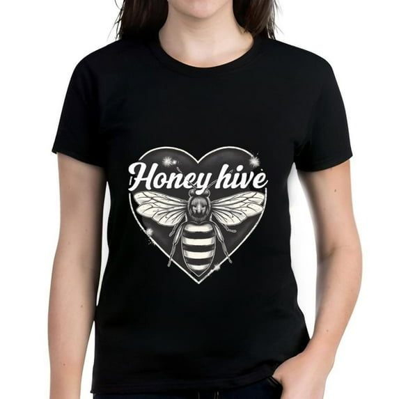Cotton Short Sleeve T-Shirt with Bee Heart Graphic Design - " Honey ...