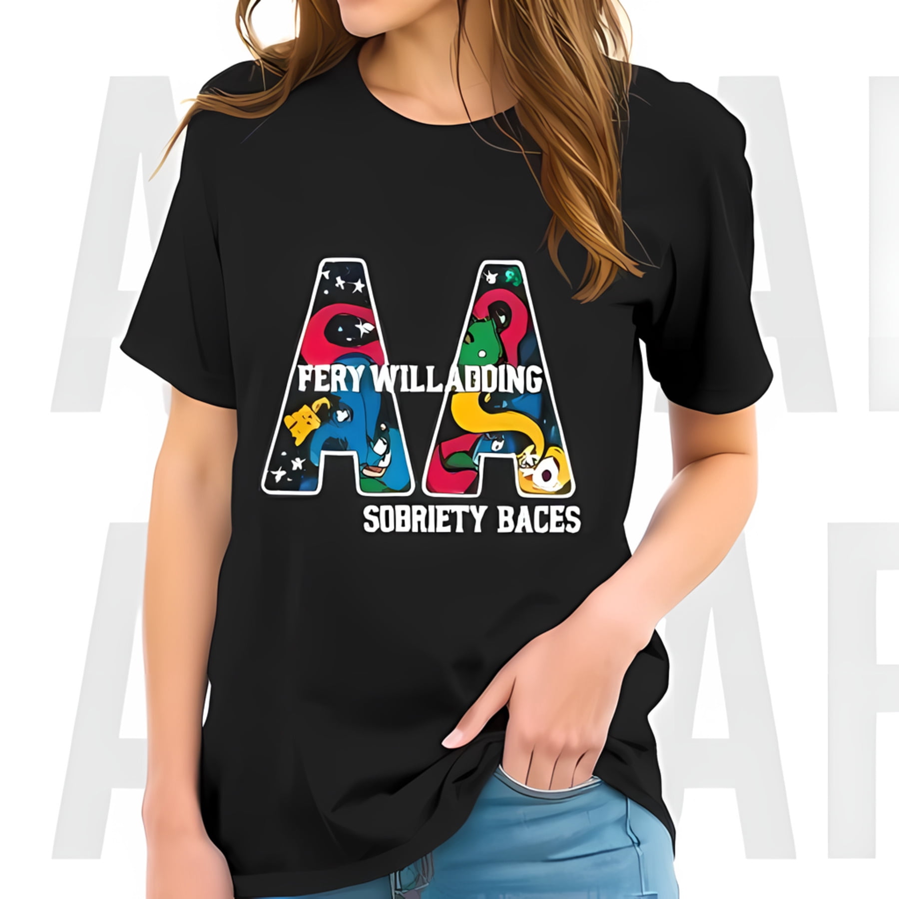 Cotton Short Sleeve T-Shirt with Bold 'AA' Graphic Design Whimsical ...