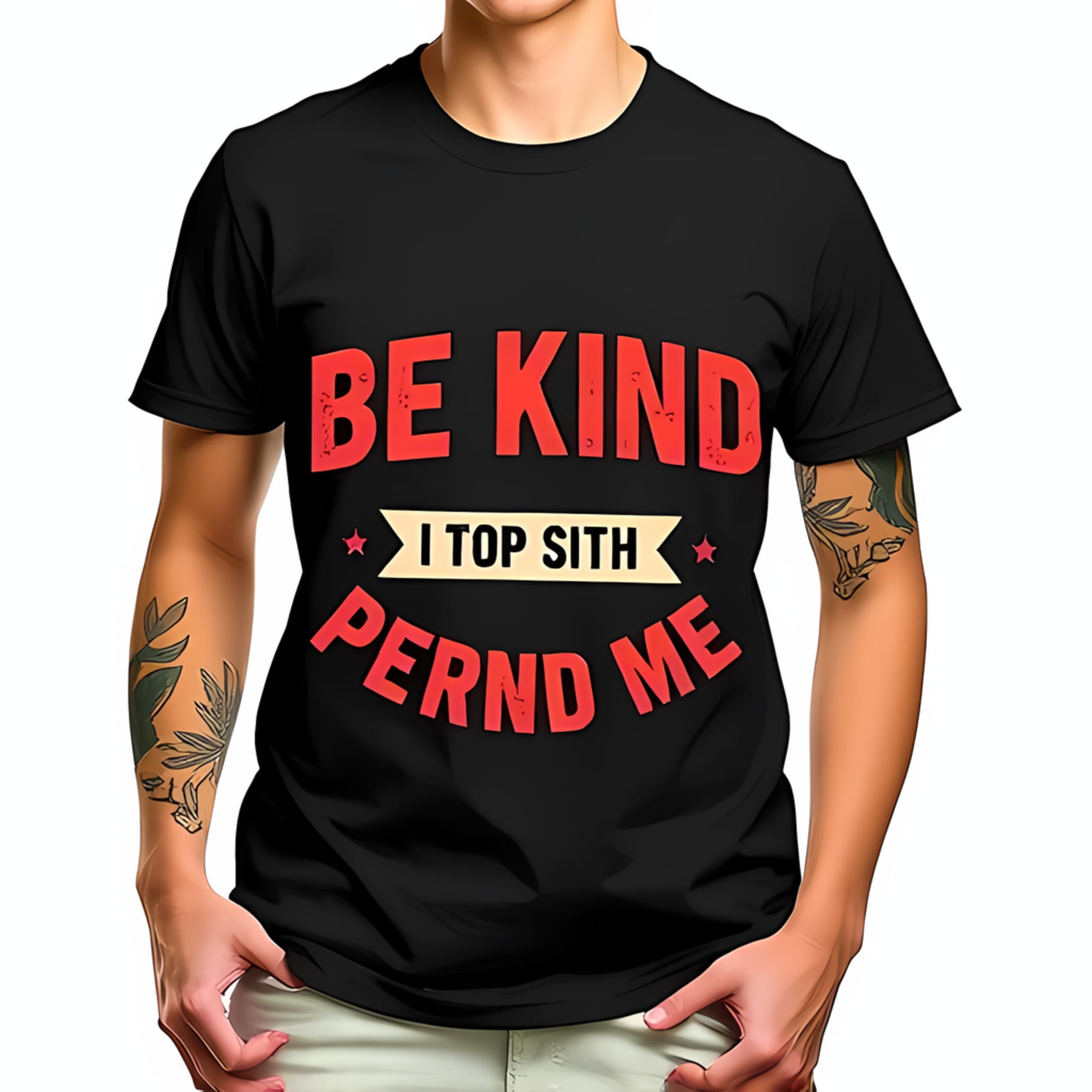 Cotton Short Sleeve T-Shirt with Bold 'BE KIND' Graphic Playful 'I TOP ...
