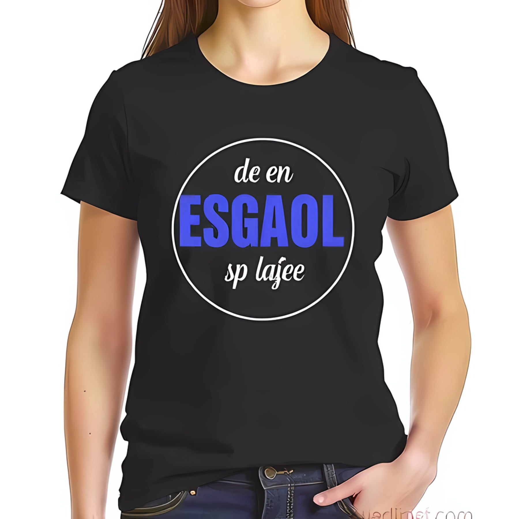 Cotton Short Sleeve T-Shirt with Bold Blue 'ESGAOL' Graphic and ...