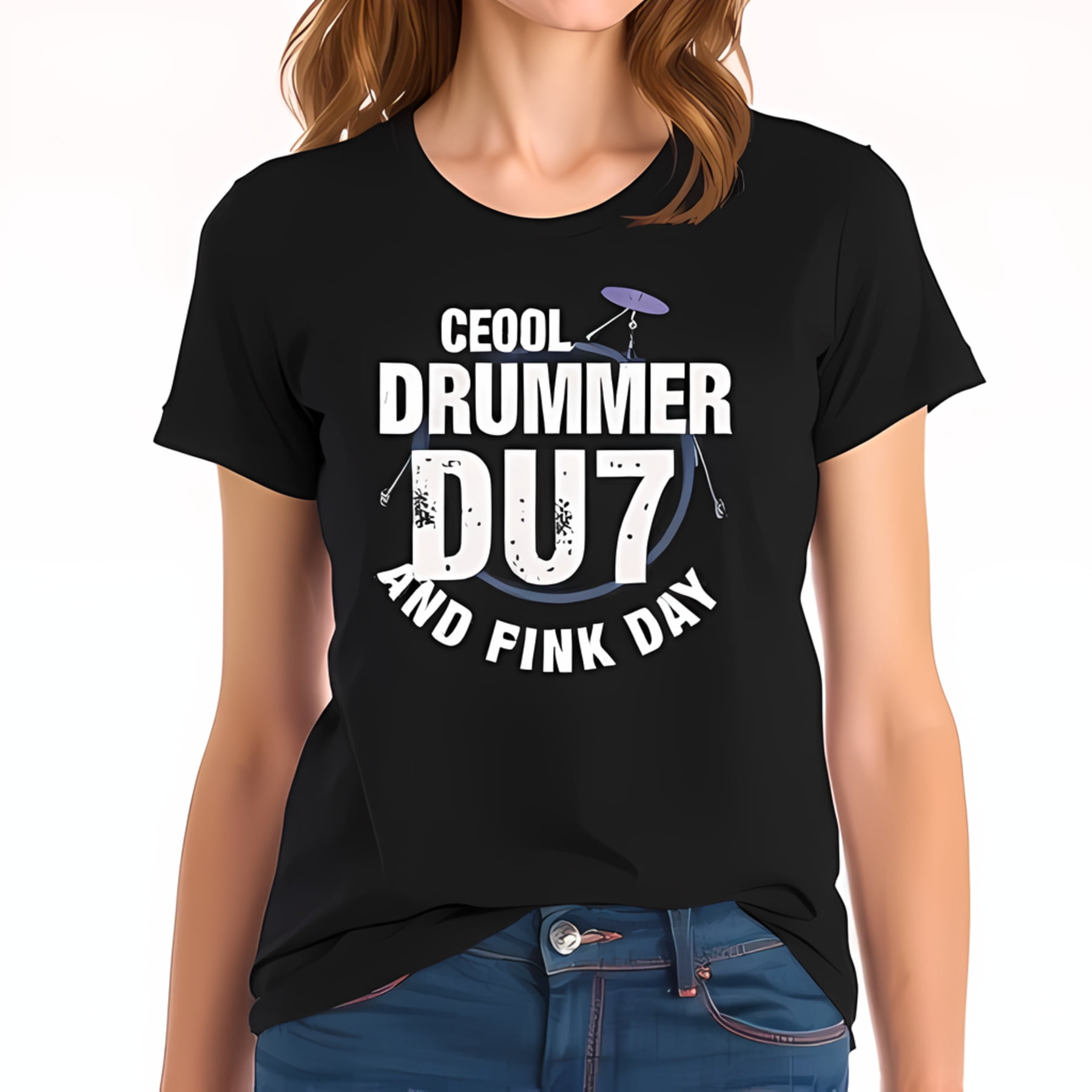 Cotton Short Sleeve T-Shirt with Bold 'CEOOL DRUMMER DU7 AND FINK DAY ...