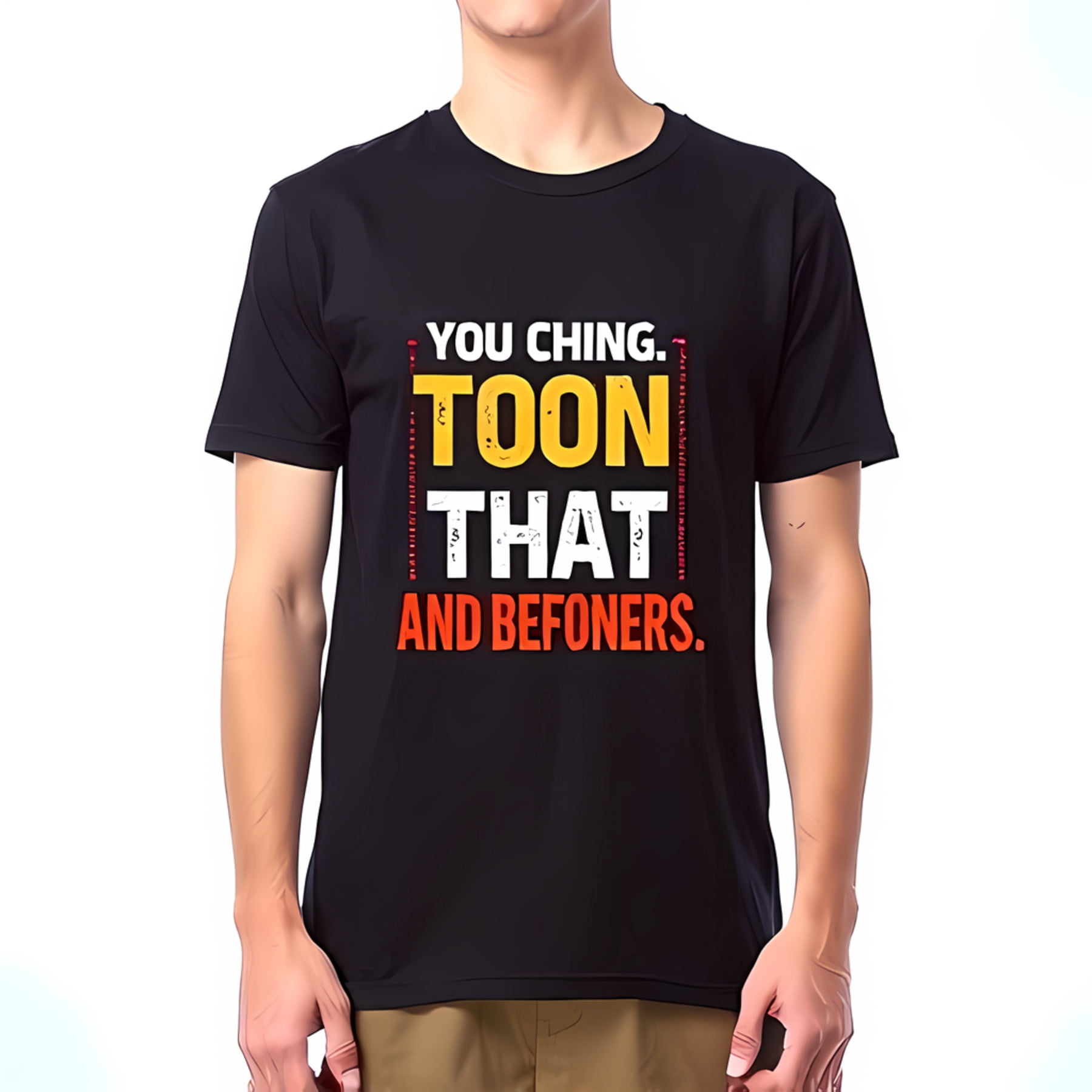 Cotton Short Sleeve T-Shirt with Bold Colorful Typography - " YOU CHING ...