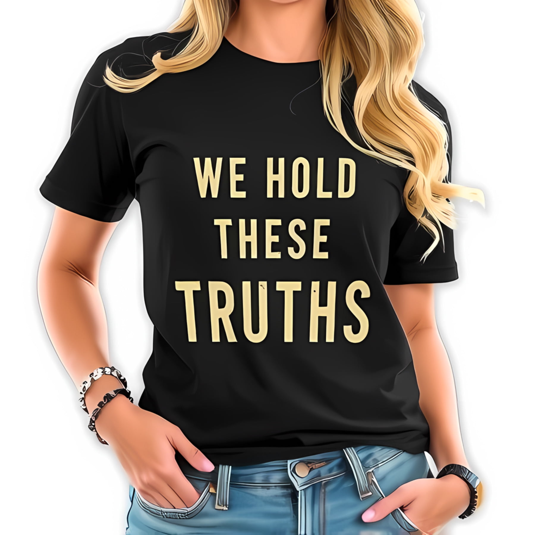 Cotton Short Sleeve T-Shirt with Bold Cream Inscription " WE HOLD THESE ...