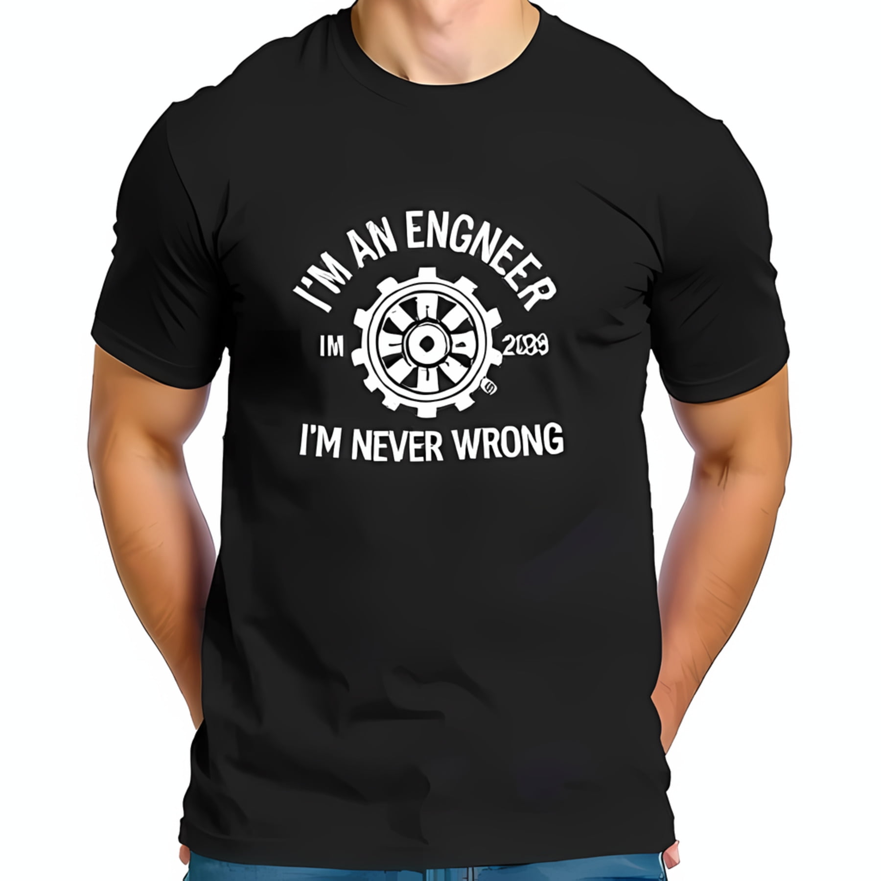 Cotton Short Sleeve T-Shirt with Bold Engineer Graphic - " I'M AN ...