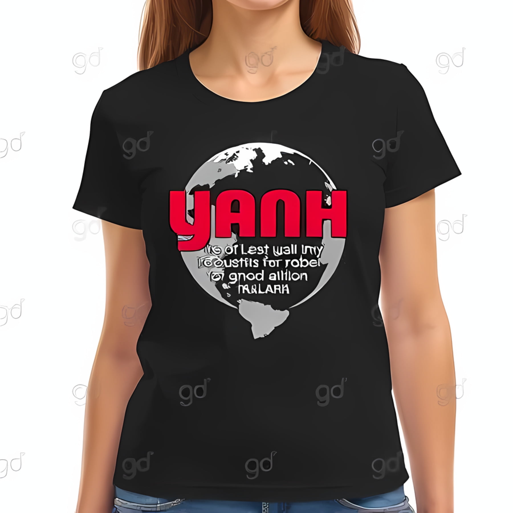 Cotton Short Sleeve T-Shirt with Bold Globe Graphic & " YANH " Text - Urban Style for Global ...