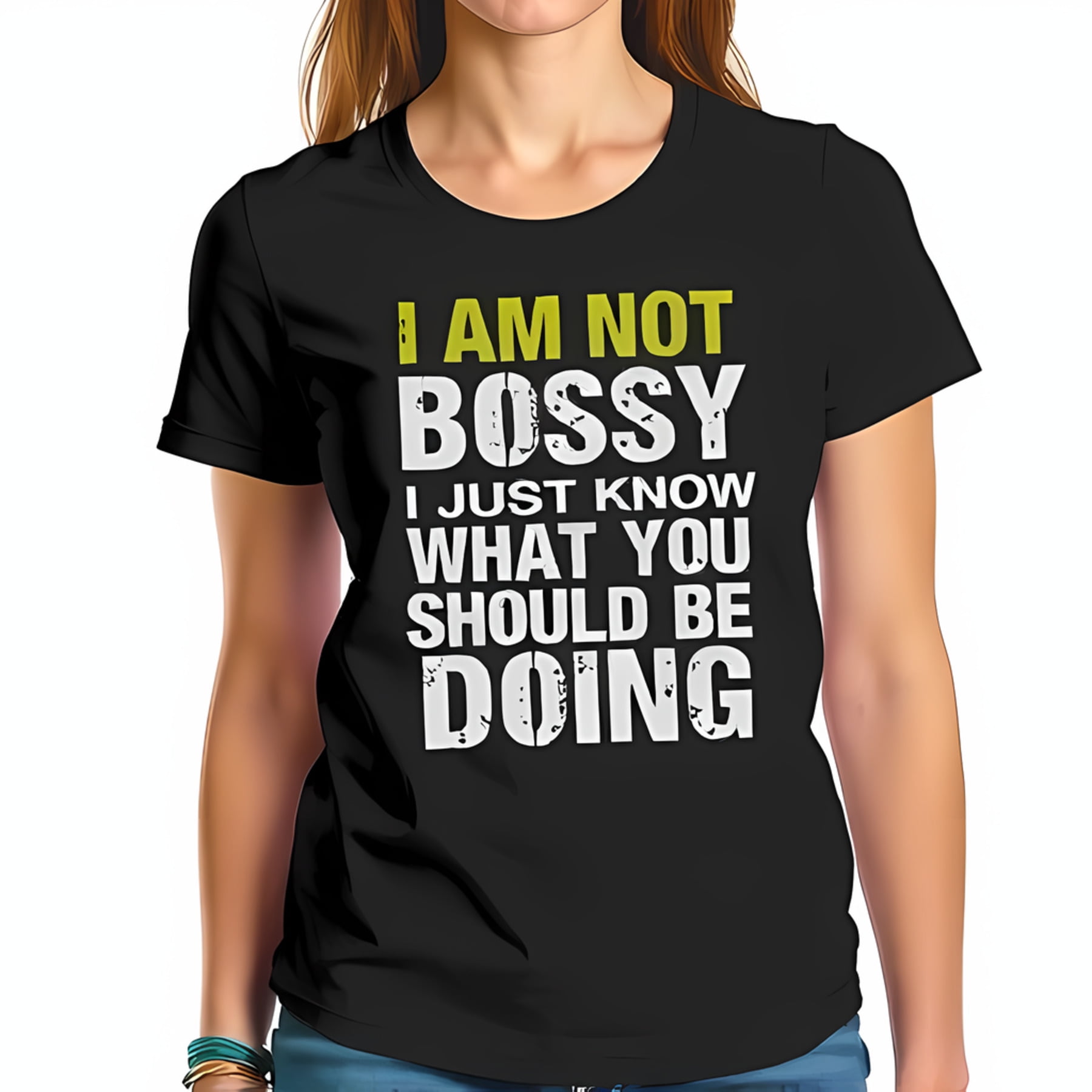 Cotton Short Sleeve T-Shirt with Bold Graphic: " I AM NOT BOSSY I JUST ...