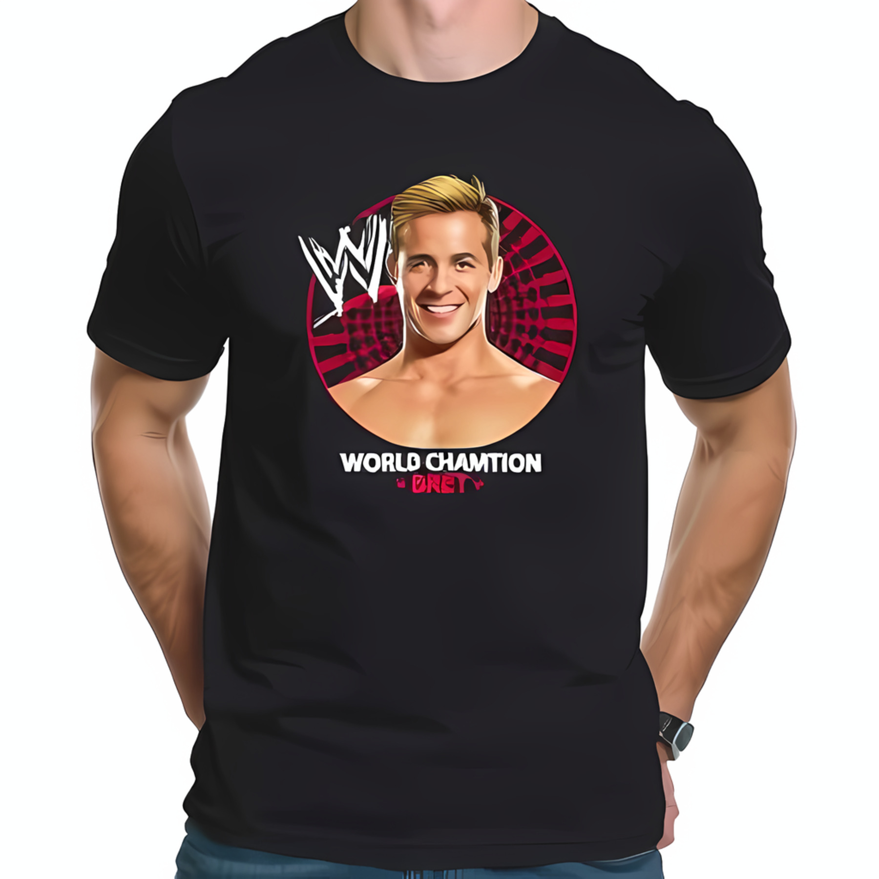 Cotton Short Sleeve T-Shirt with Bold Graphic of Muscular Wrestler Red ...