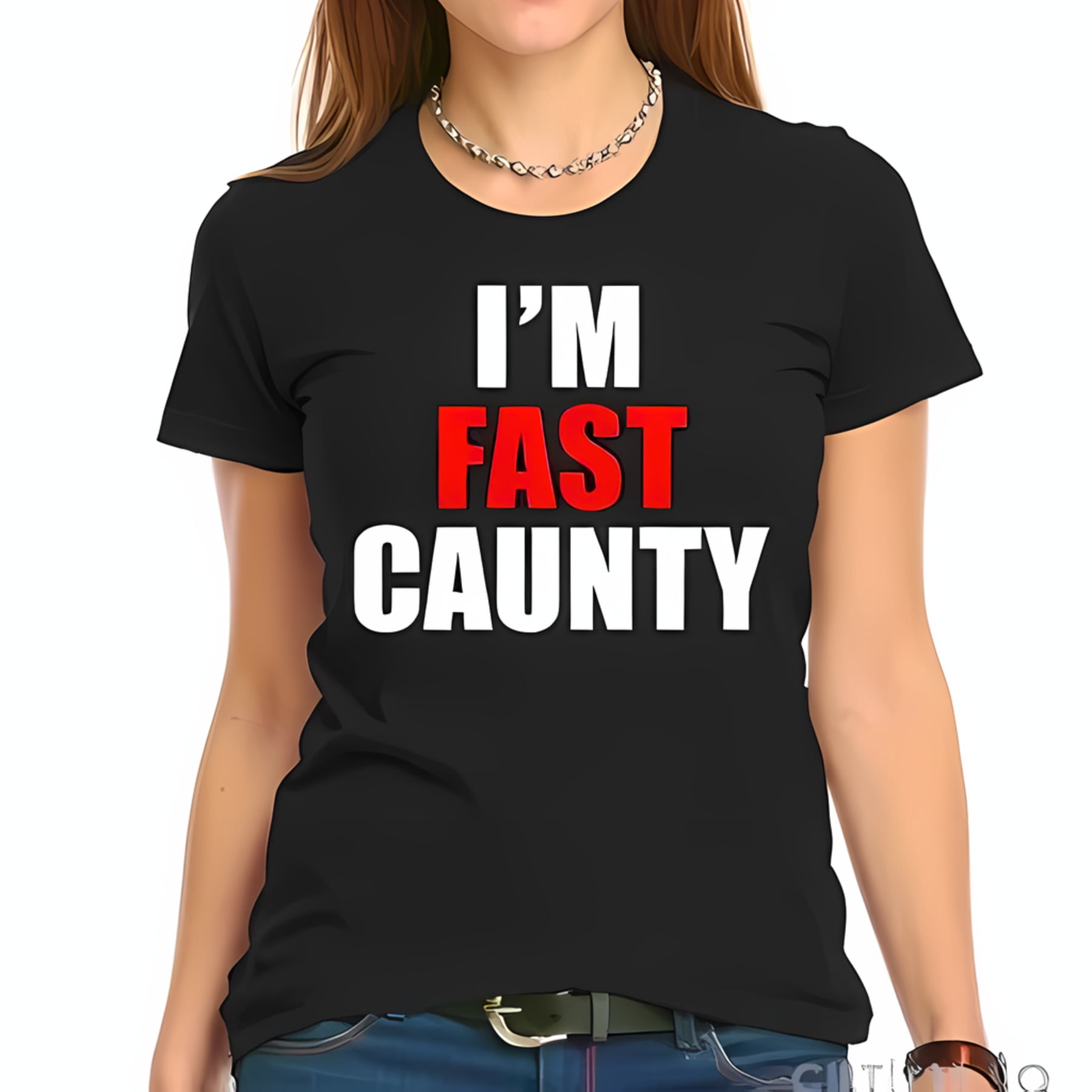 Cotton Short Sleeve T-Shirt with Bold " I'M FAST CAUNTY " Design ...