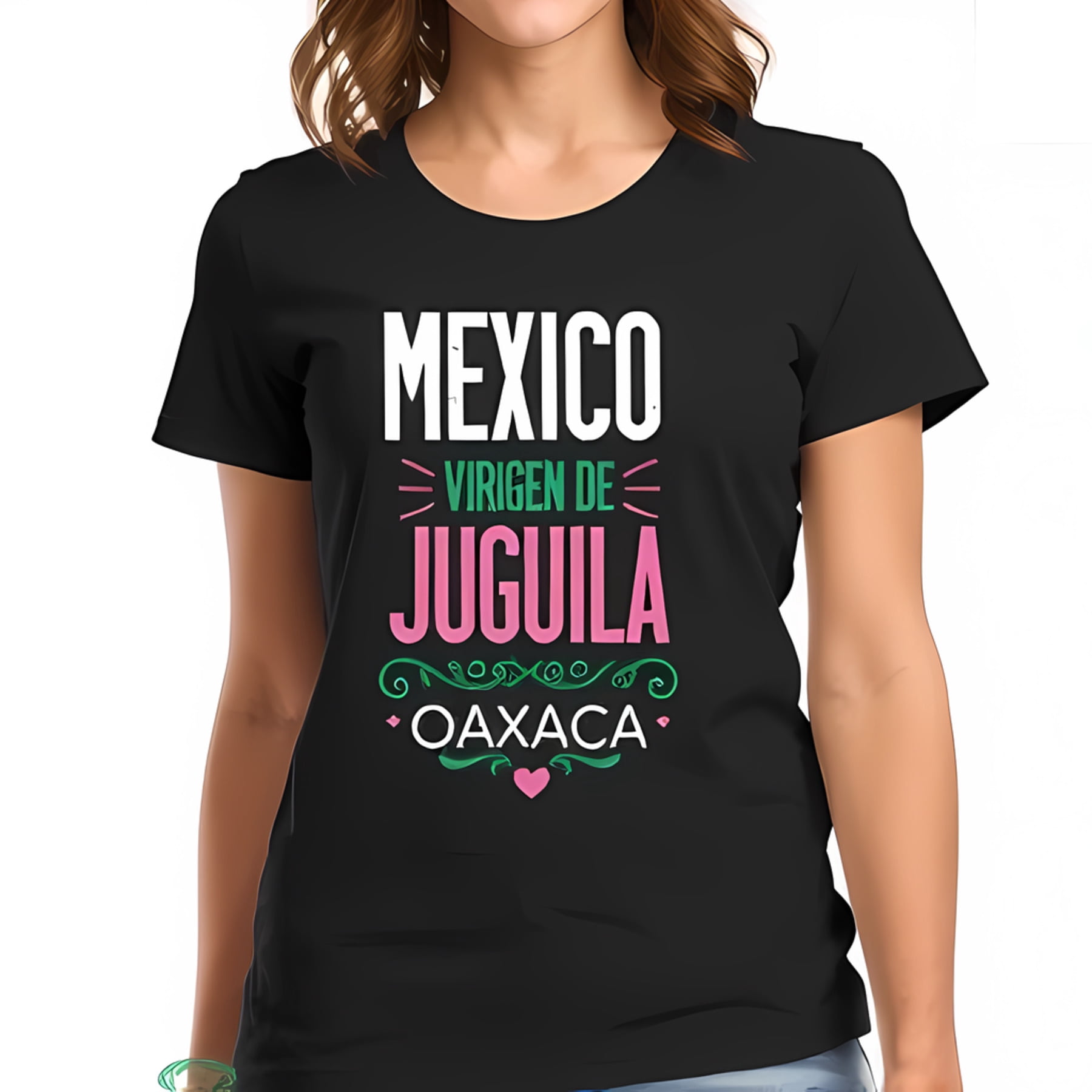 Cotton Short Sleeve T-Shirt with Bold 'MEXICO' Design Pink 'VIRGEN DE ...