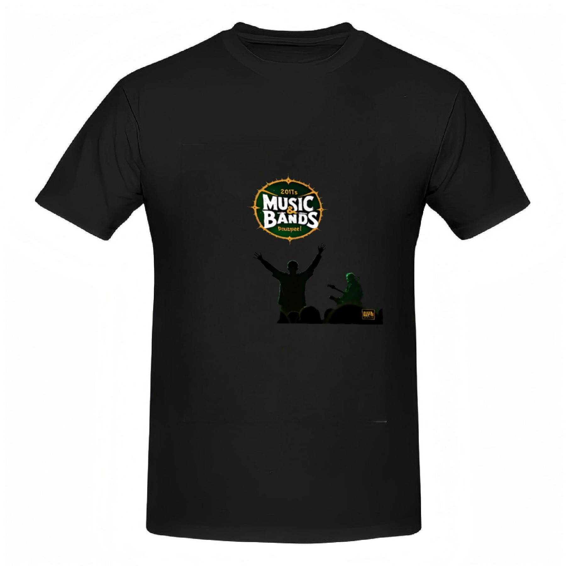 Cotton Short Sleeve T-Shirt with Bold ' MUSIC BANDS ' Graphic Featuring ...