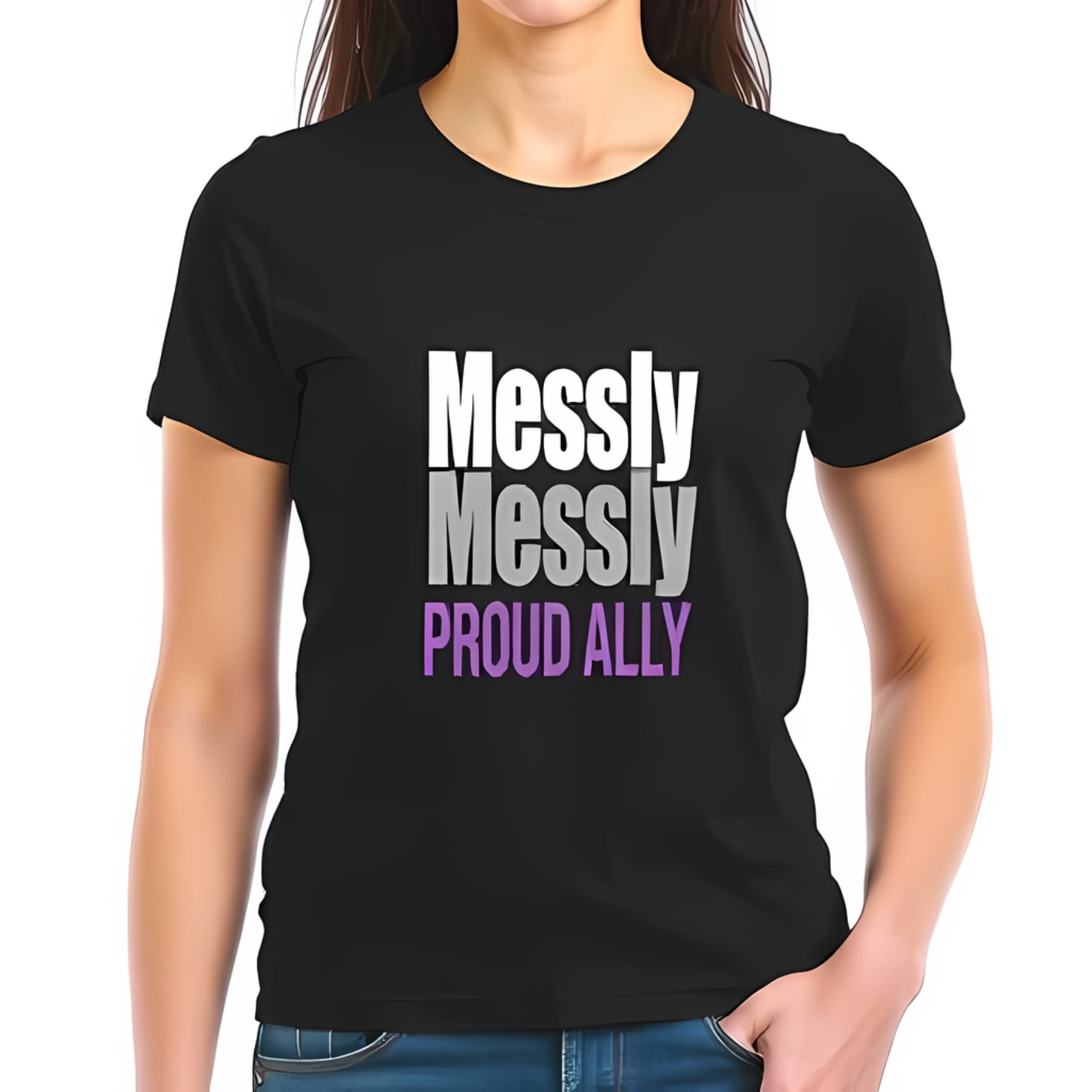 Cotton Short Sleeve T-Shirt with Bold 'Messly Messly PROUD ALLY' Design ...