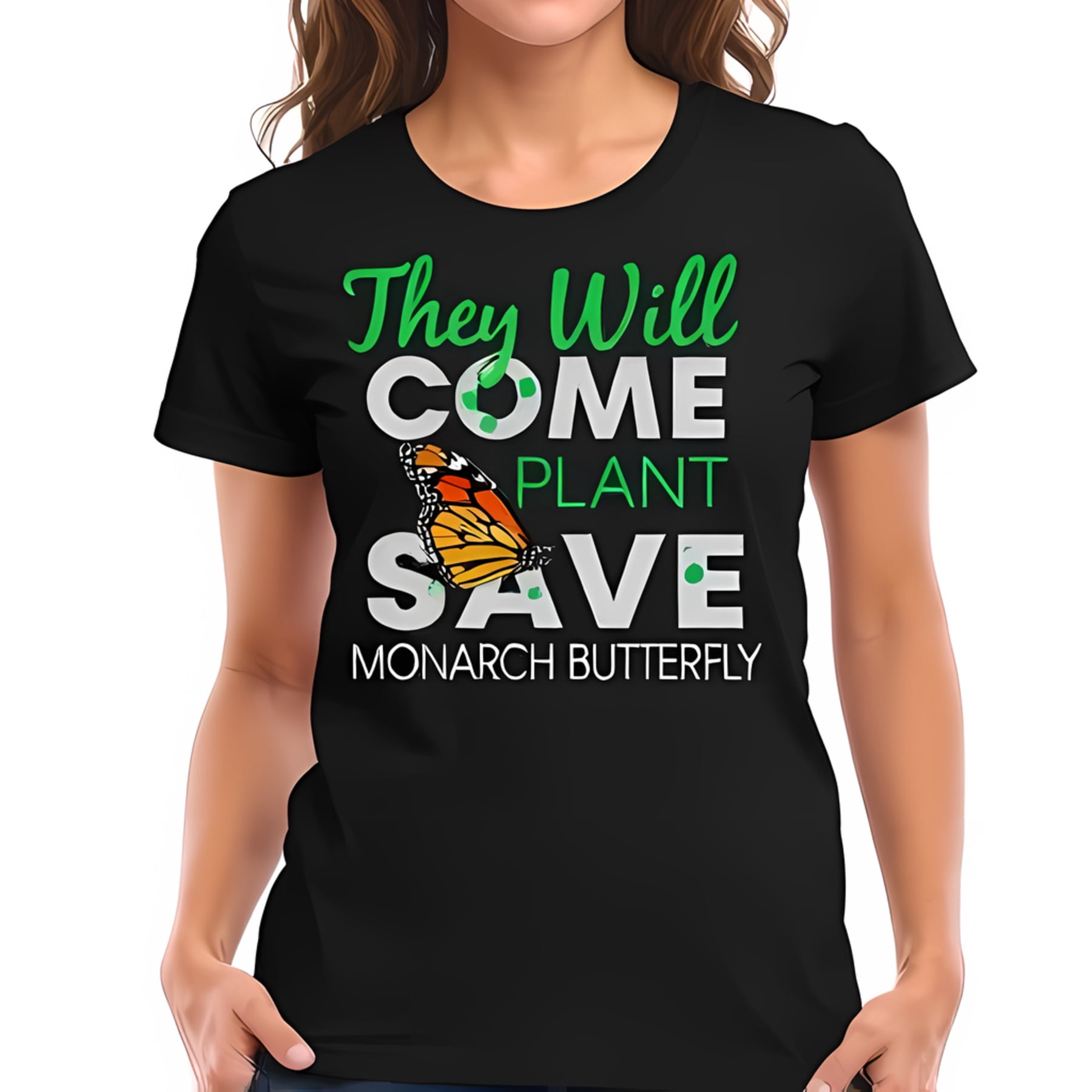 Cotton Short Sleeve T-Shirt with Bold Monarch Butterfly Graphic ...