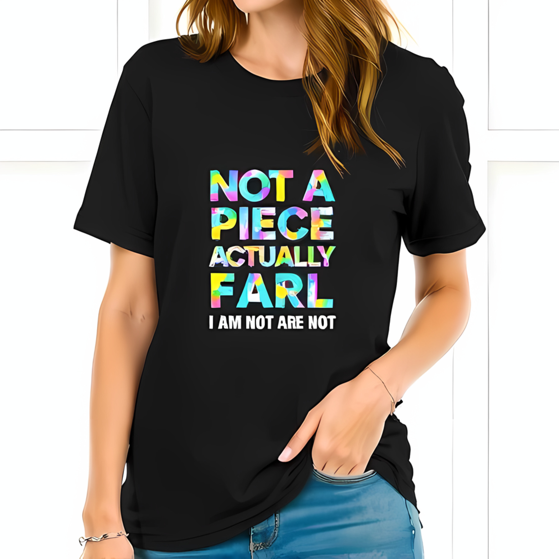 Cotton Short Sleeve T-Shirt with Bold " NOT A PIECE ACTUALLY FARL ...