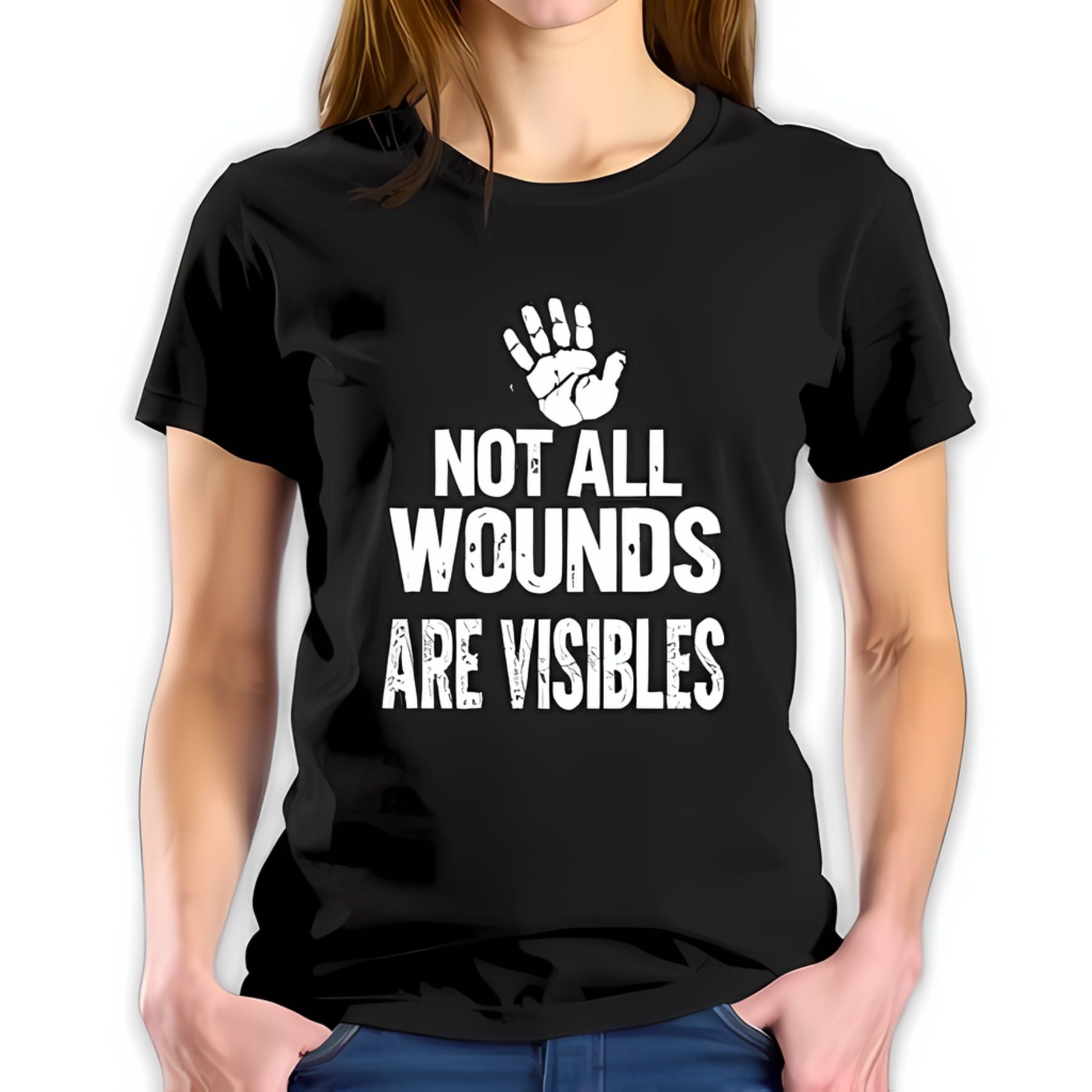 Cotton Short Sleeve T-Shirt with Bold 'NOT ALL WOUNDS ARE VISIBLE ...