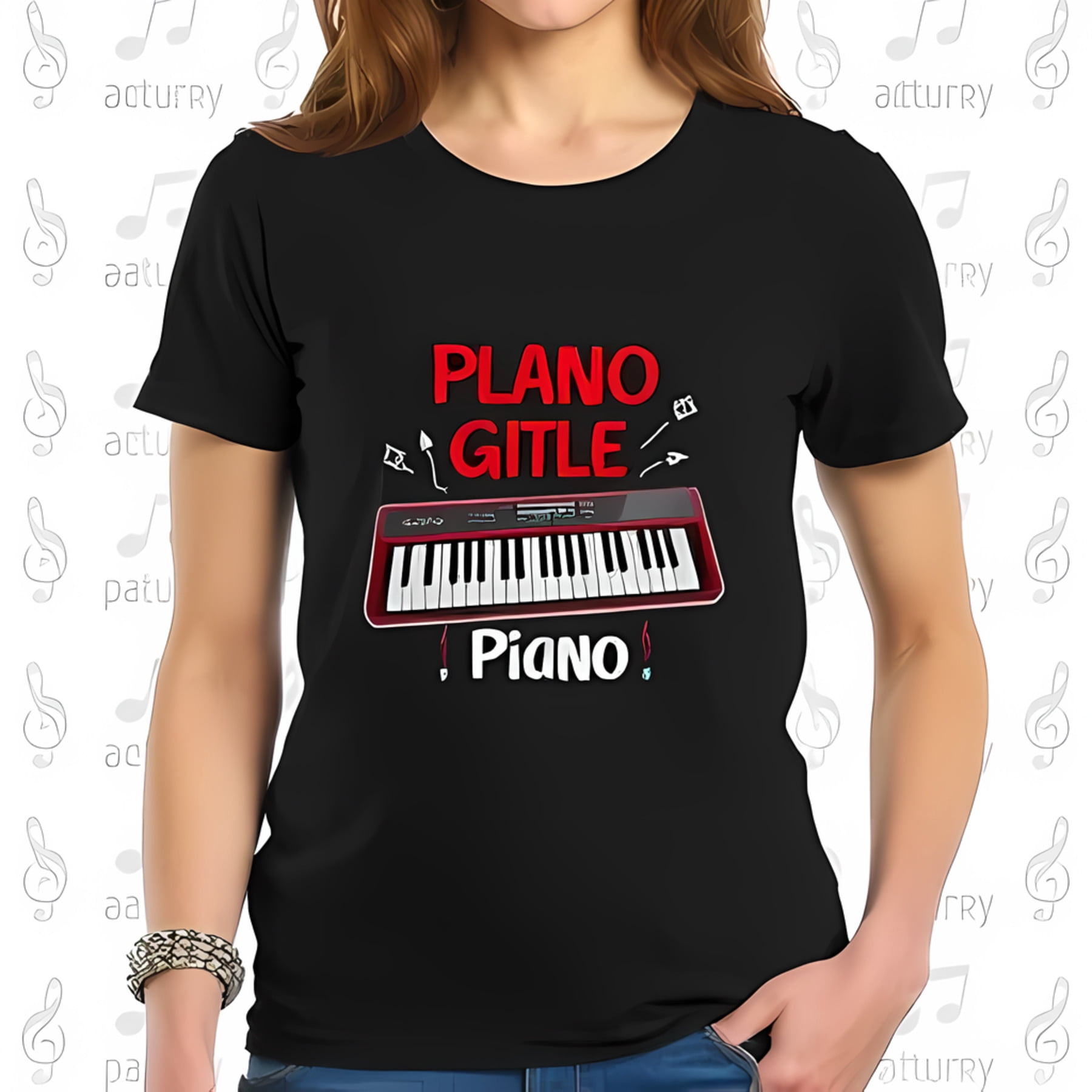 Cotton Short Sleeve T-Shirt with Bold Red ' GITLE' Graphic Piano ...