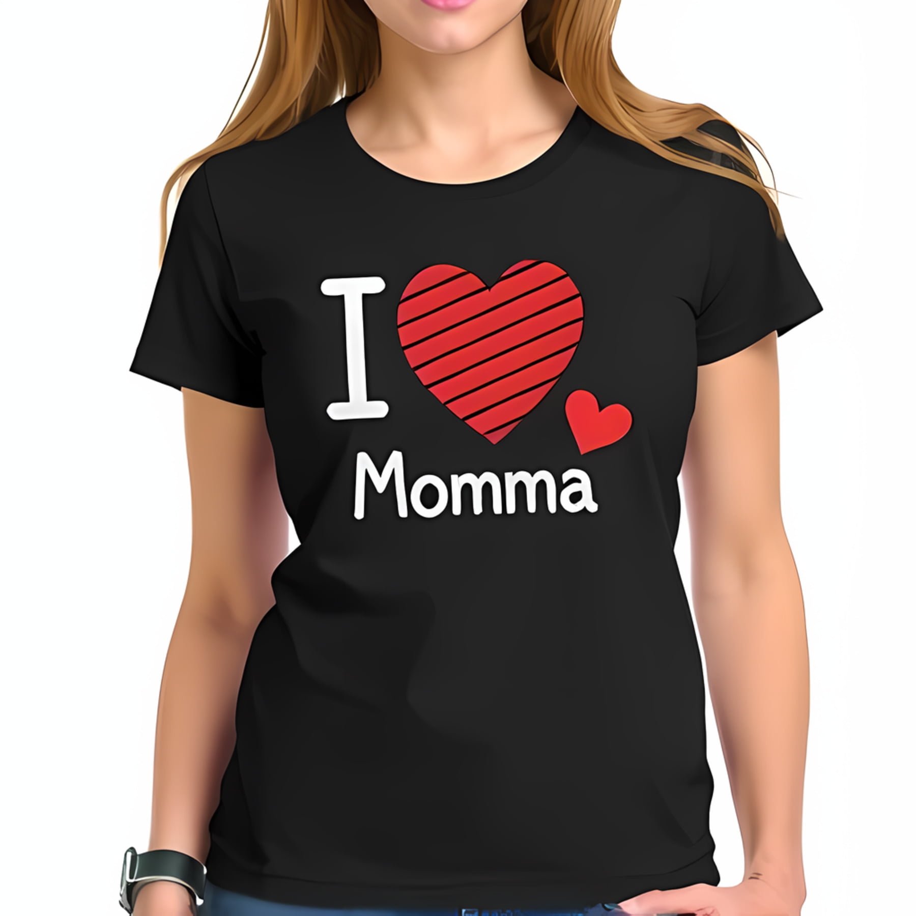 Cotton Short Sleeve T-Shirt with Bold Red Striped Heart and 'I Love ...