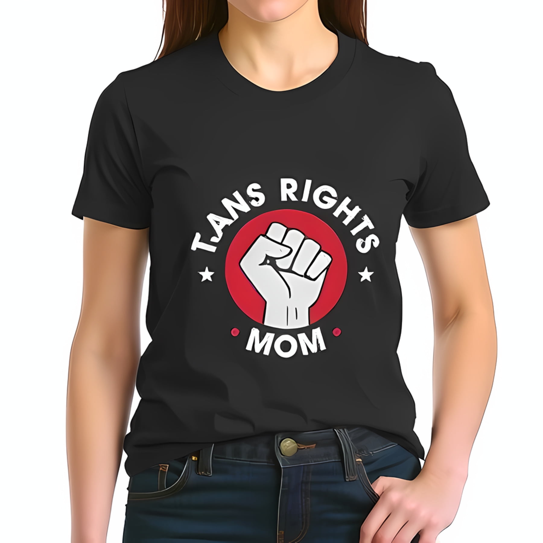 Cotton Short Sleeve T-Shirt with Bold 'TRANS RIGHTS MOM' Graphic and ...