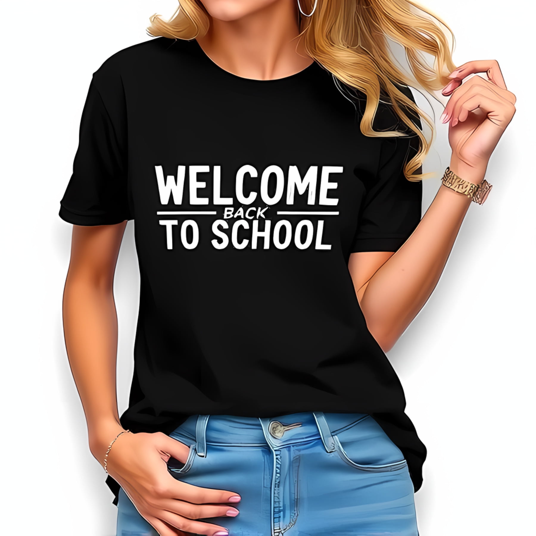 Cotton Short Sleeve T-Shirt with Bold 'WELCOME BACK TO SCHOOL' Graphic ...