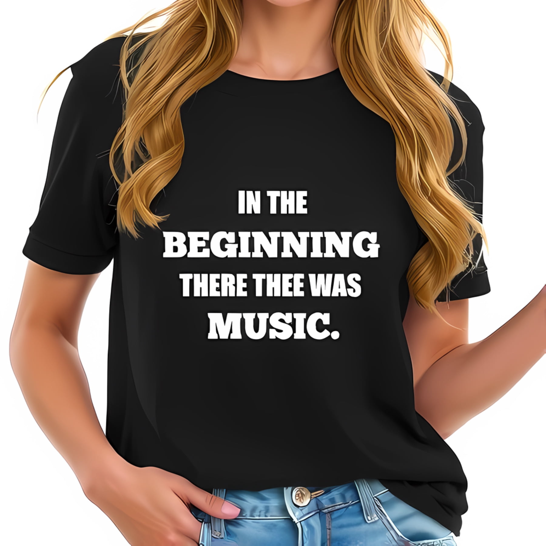 Cotton Short Sleeve T-Shirt with Bold White Text " IN THE BEGINNING ...