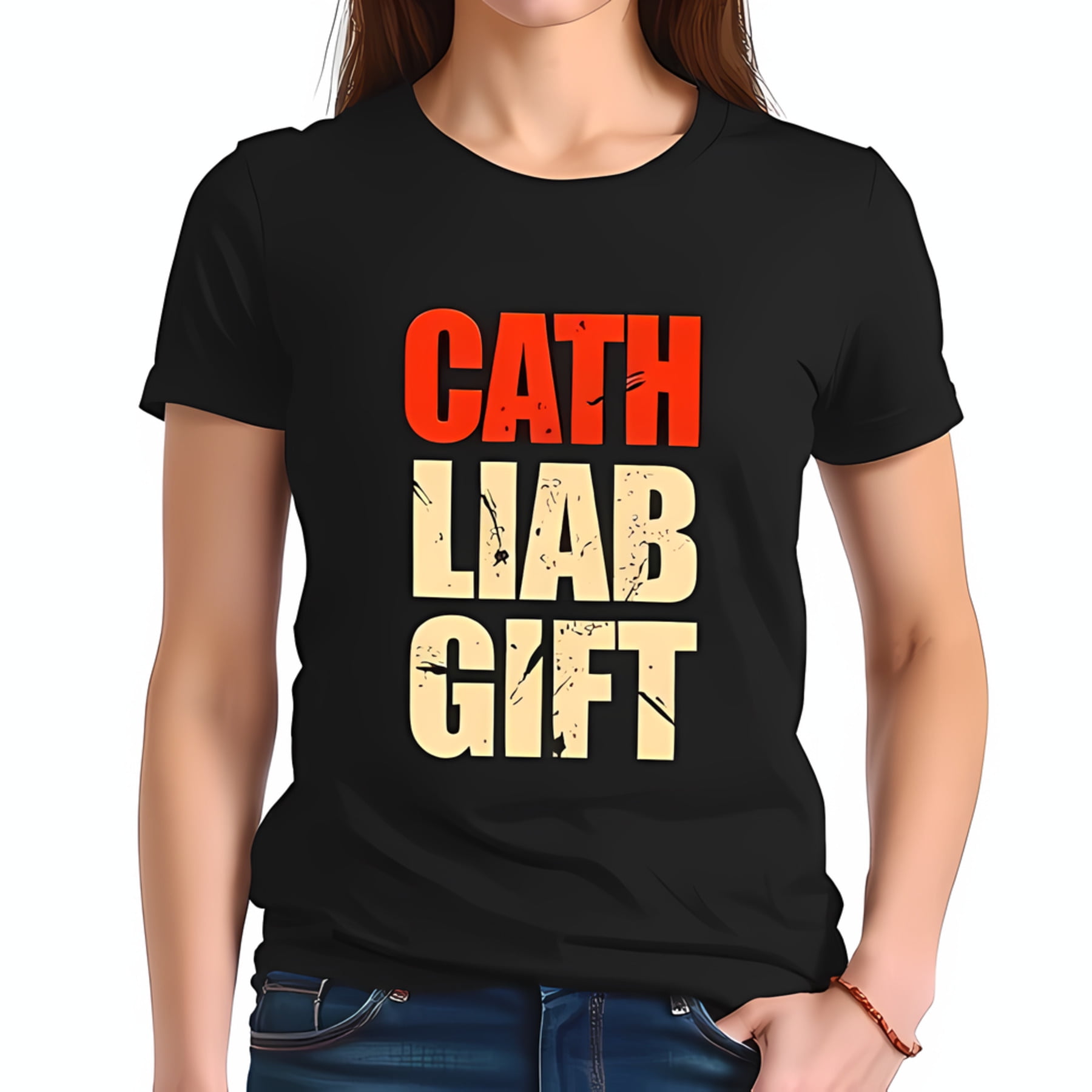 Cotton Short Sleeve T-Shirt with Bold Word Design: " CATH " in Red ...