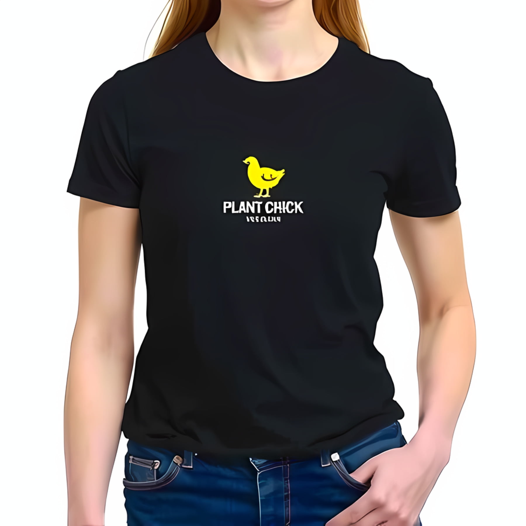 Cotton Short Sleeve T-Shirt with Bright Yellow Cartoon Chick & 'PLANT ...