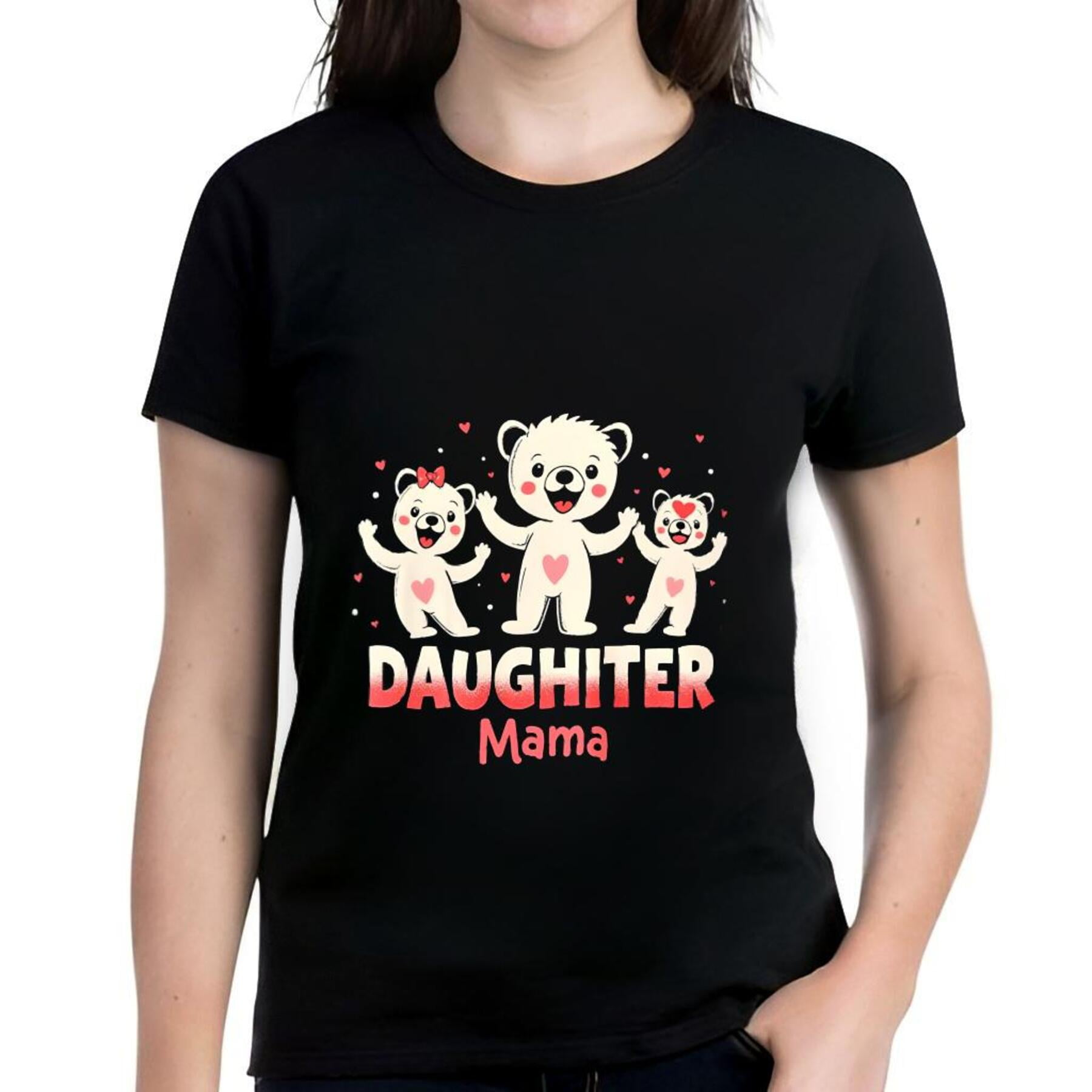 Cotton Short Sleeve T-Shirt with Cartoon Dancing Bears and Hearts ...