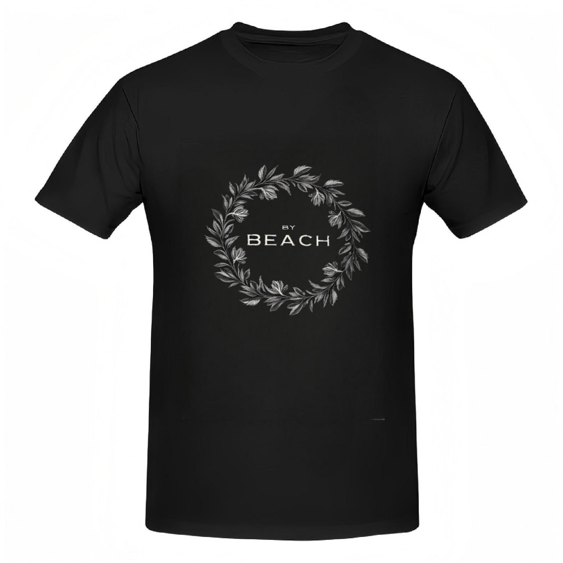 Cotton Short Sleeve T-Shirt with Circular Leaf Wreath Design and ' BY ...