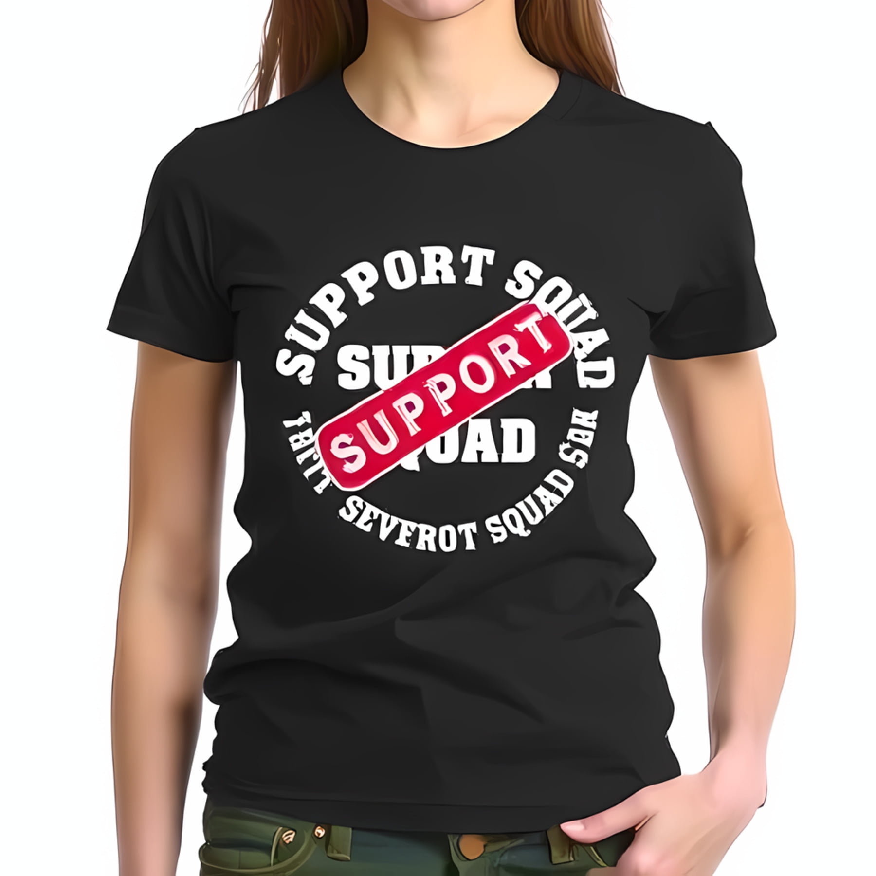Cotton Short Sleeve T-Shirt with Circular 'Support Squad' Design & Bold ...