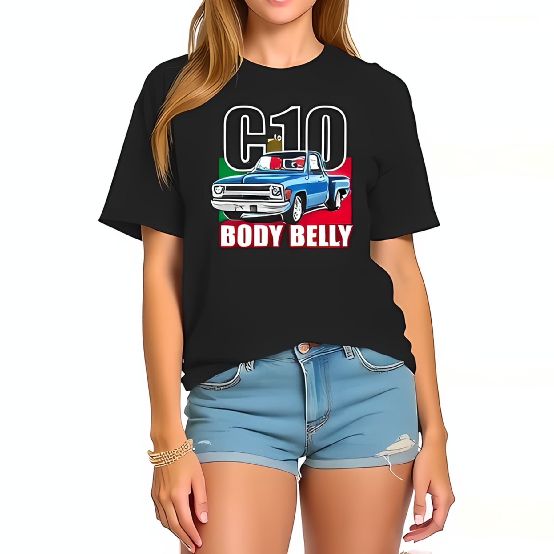 Cotton Short Sleeve T-Shirt with Classic Blue C10 Pickup Truck Graphic ...