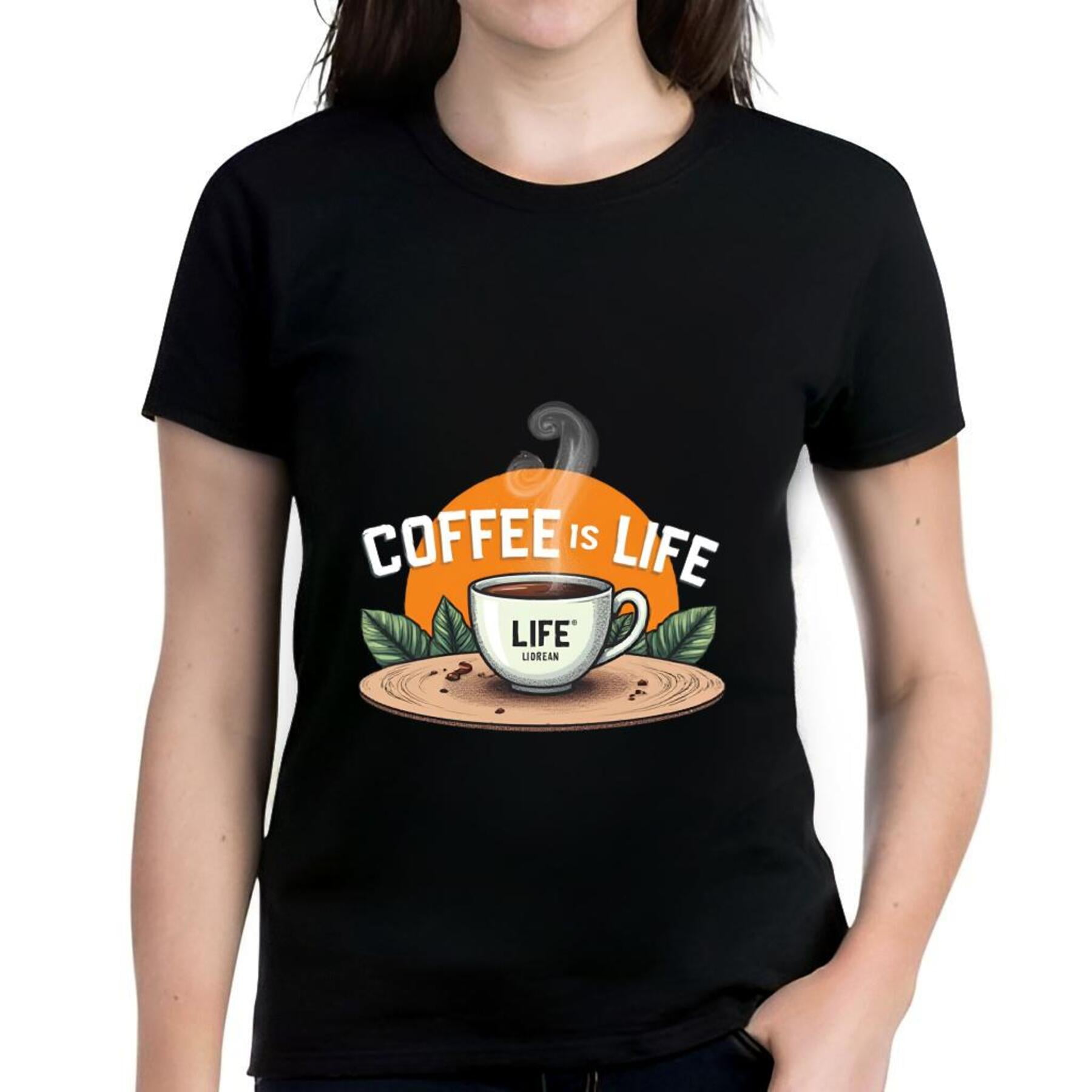 Cotton Short Sleeve T-Shirt with Coffee Cup Graphic Design - " COFFEE ...