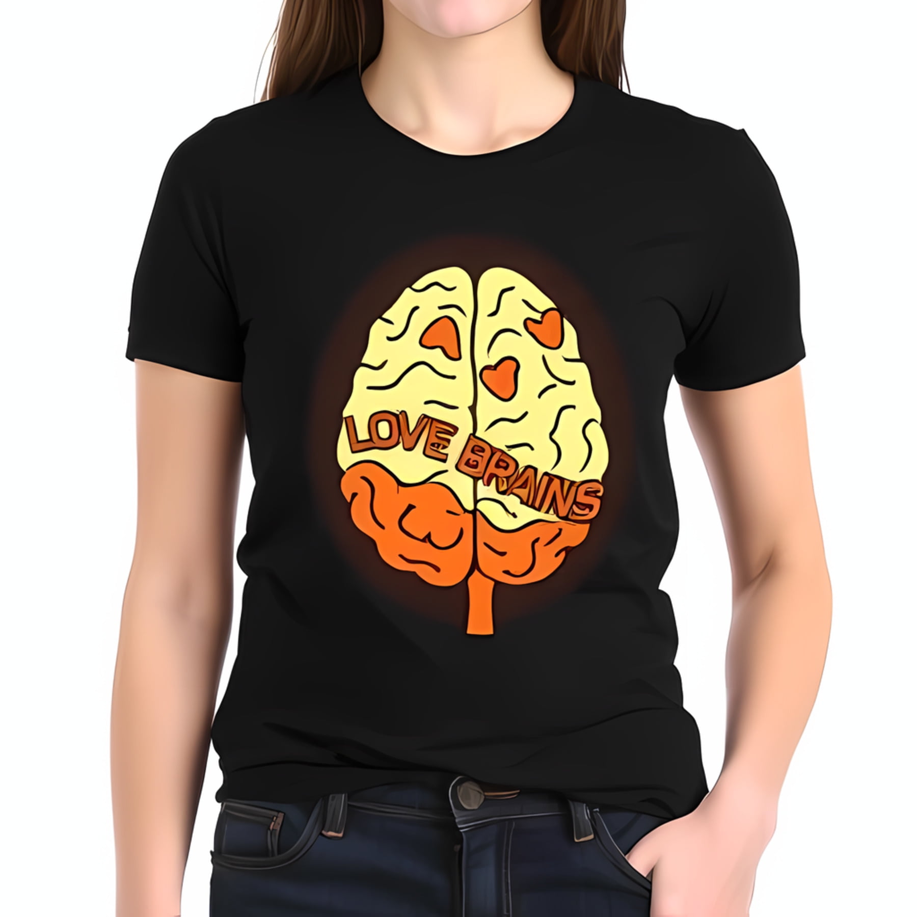 Cotton Short Sleeve T-Shirt with Colorful Brain Graphic & 'LOVE BRAINS ...