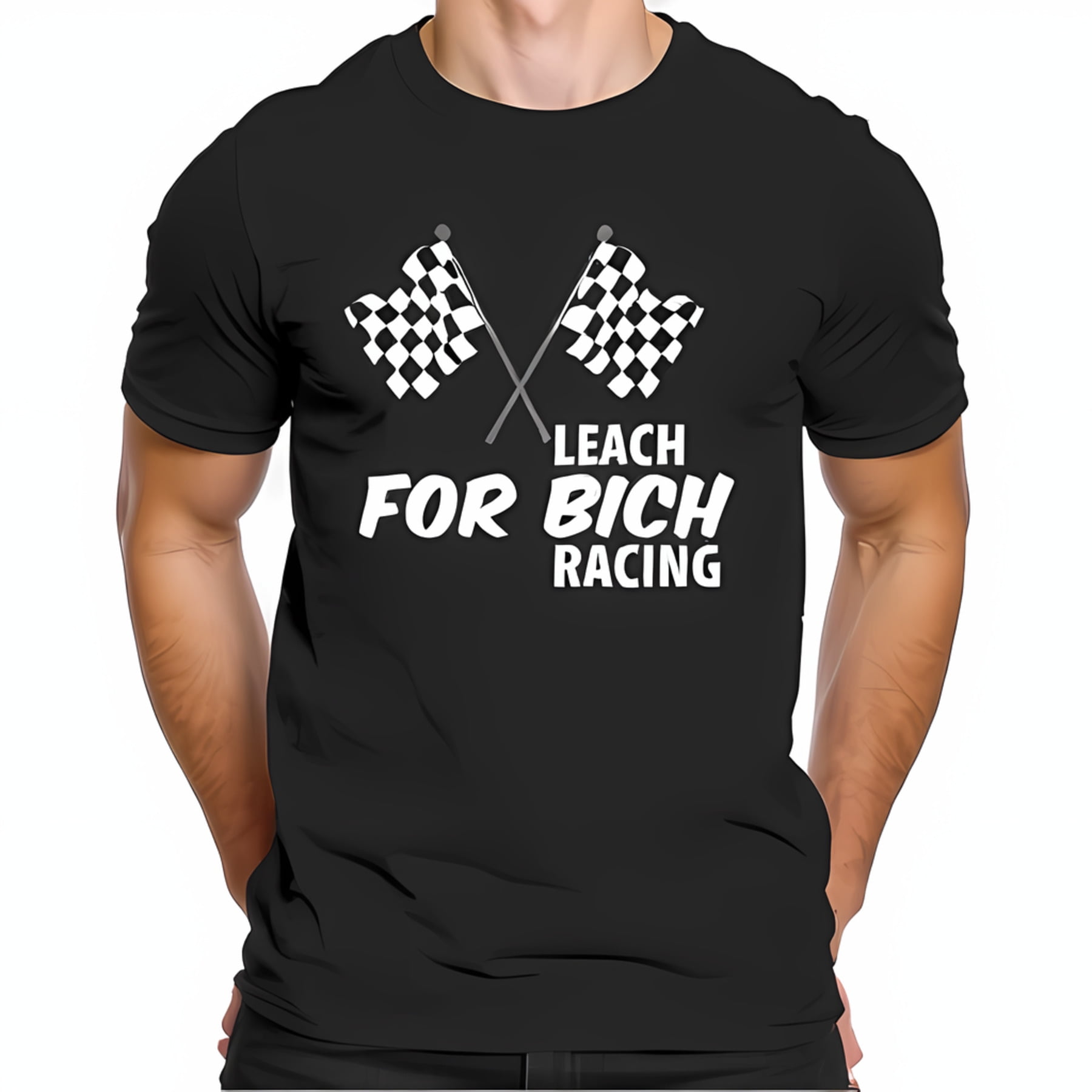 Cotton Short Sleeve T-Shirt with Crossed Checkered Racing Flags & Bold ...