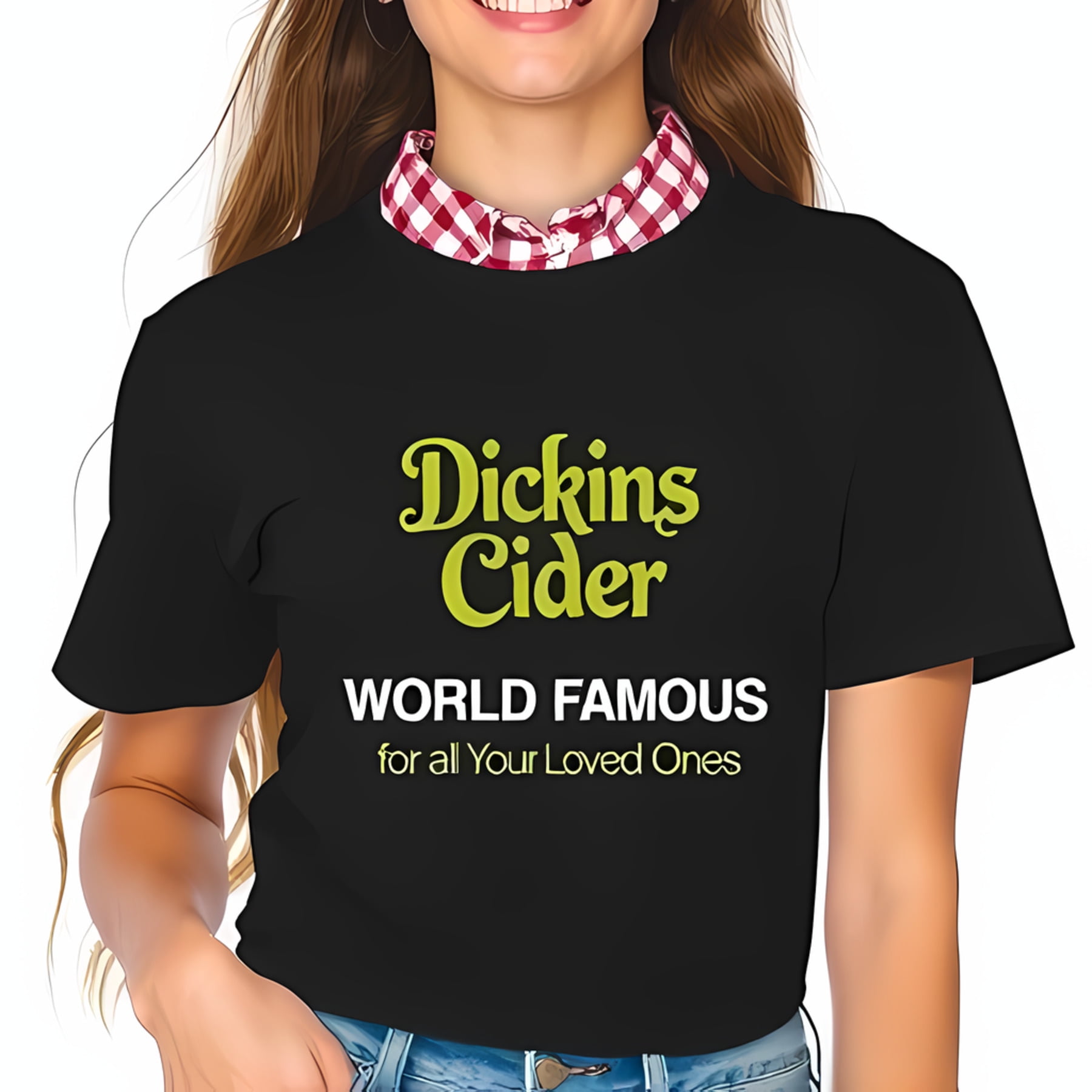 Cotton Short Sleeve T-Shirt with " Dickins Cider " Graphic in Green ...