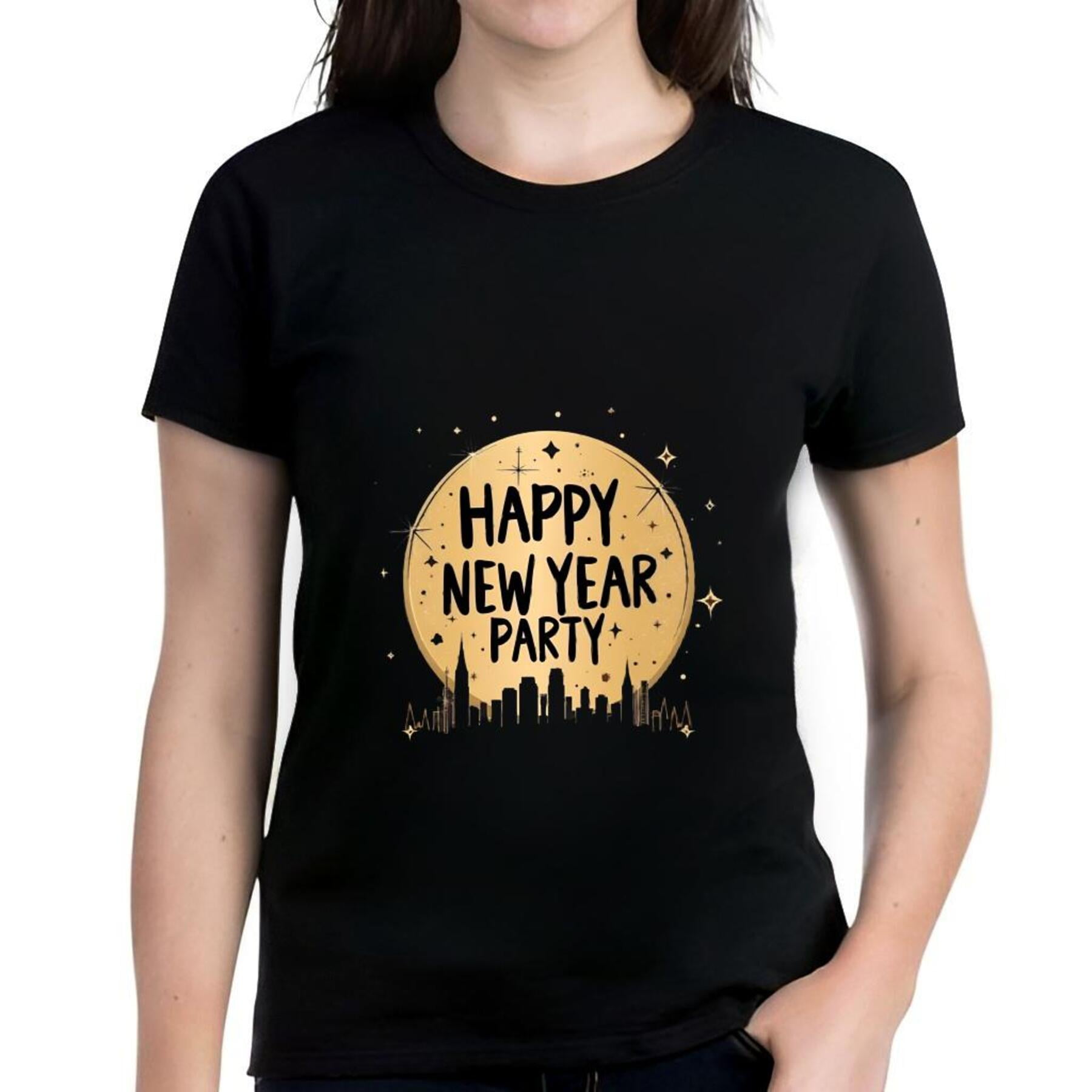 Cotton Short Sleeve T-Shirt with Festive Golden Moon & City Design ...