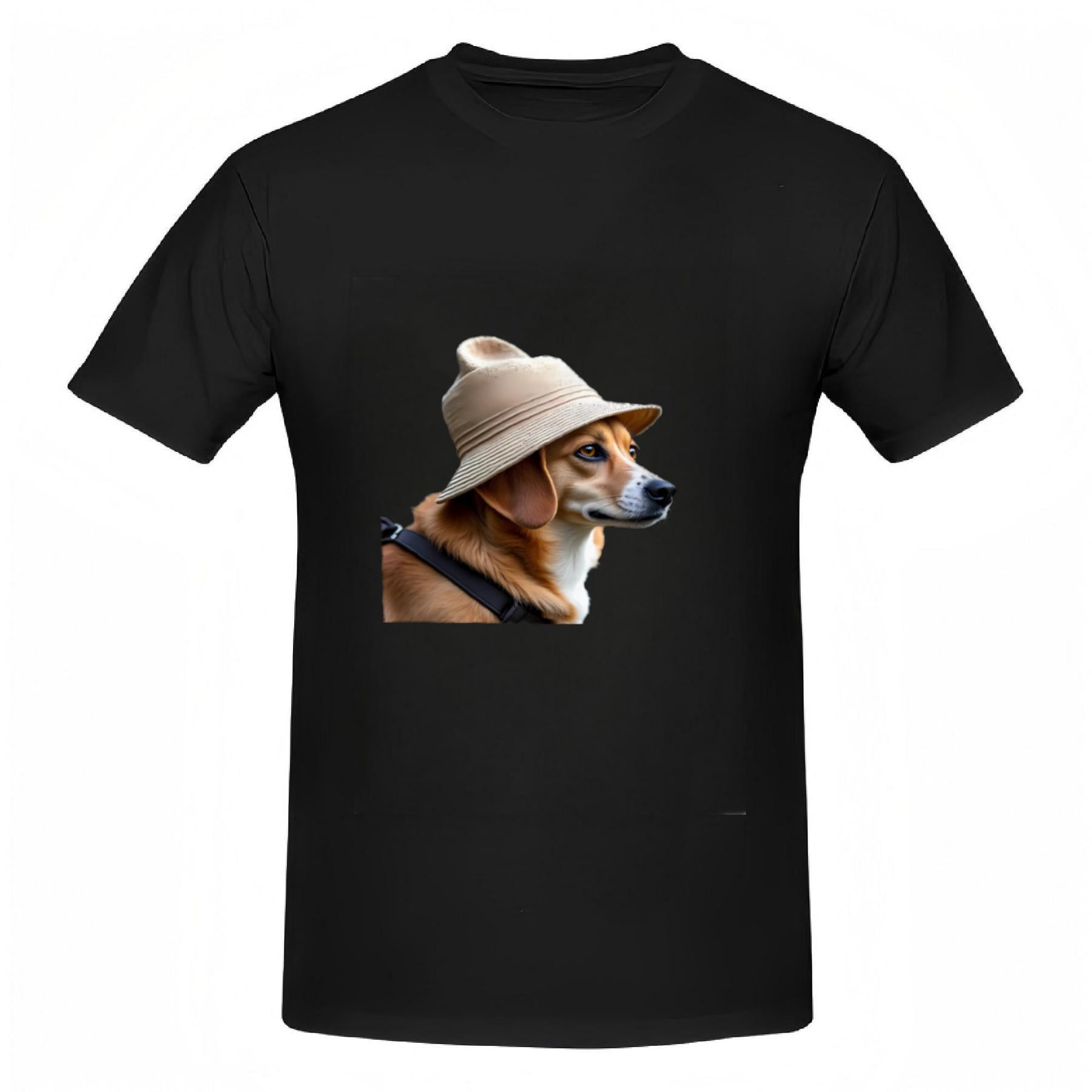 Cotton Short Sleeve T-Shirt with Fun Dog Design - Brown & White Dog in ...