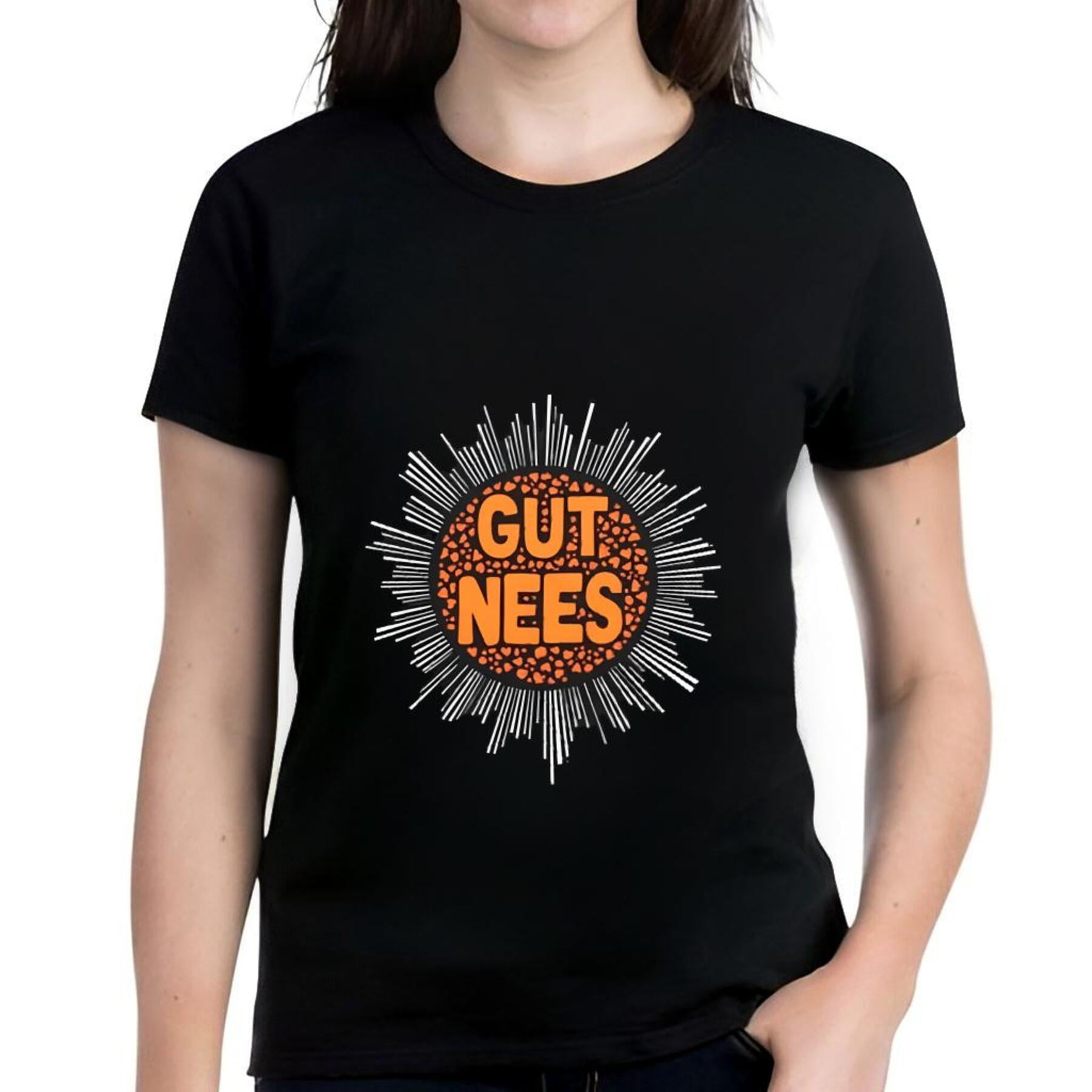 Cotton Short Sleeve T-Shirt with 'GUT NEES' Design in Orange Circular ...