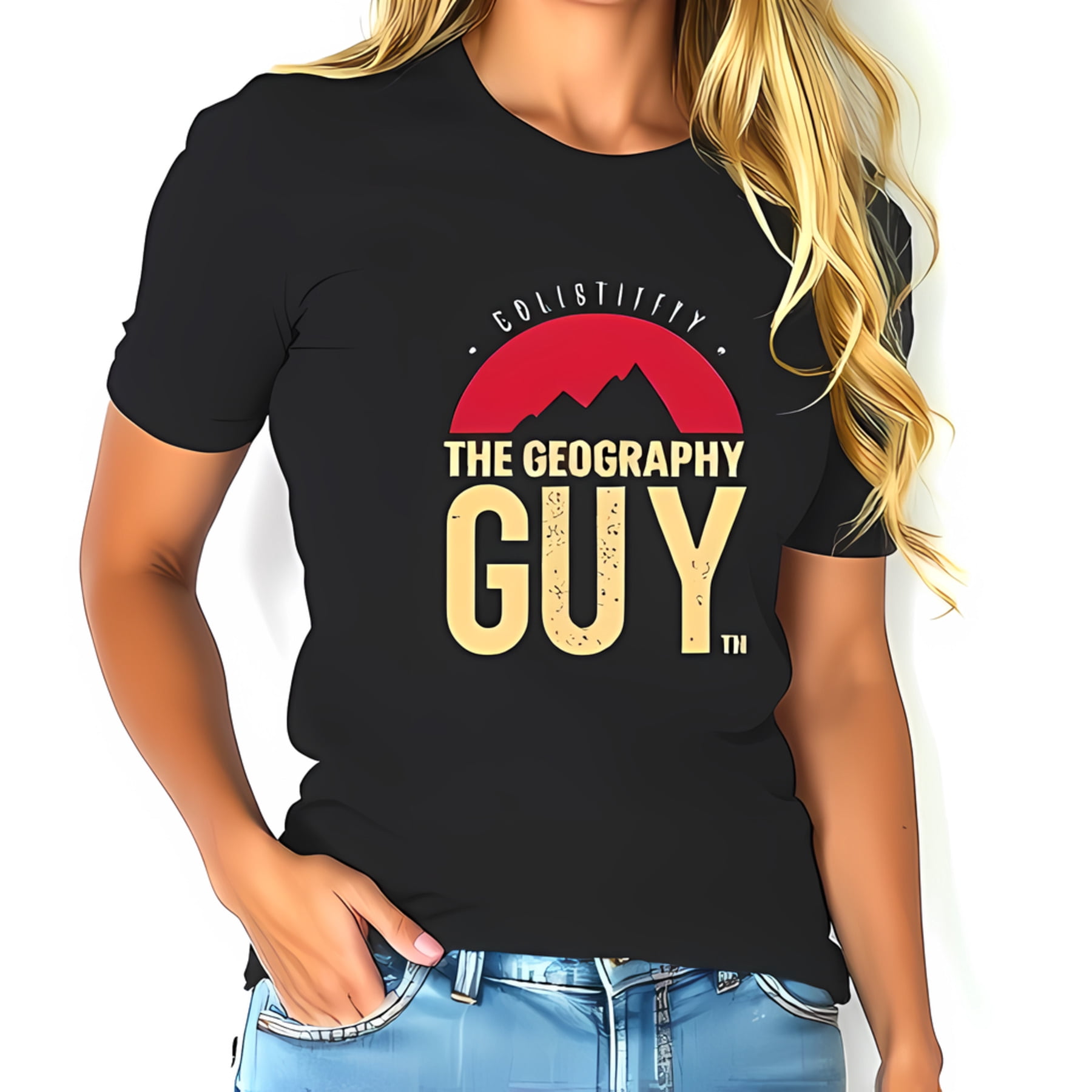 Cotton Short Sleeve T-Shirt with Graphic Design of Mountains and Sunset ...