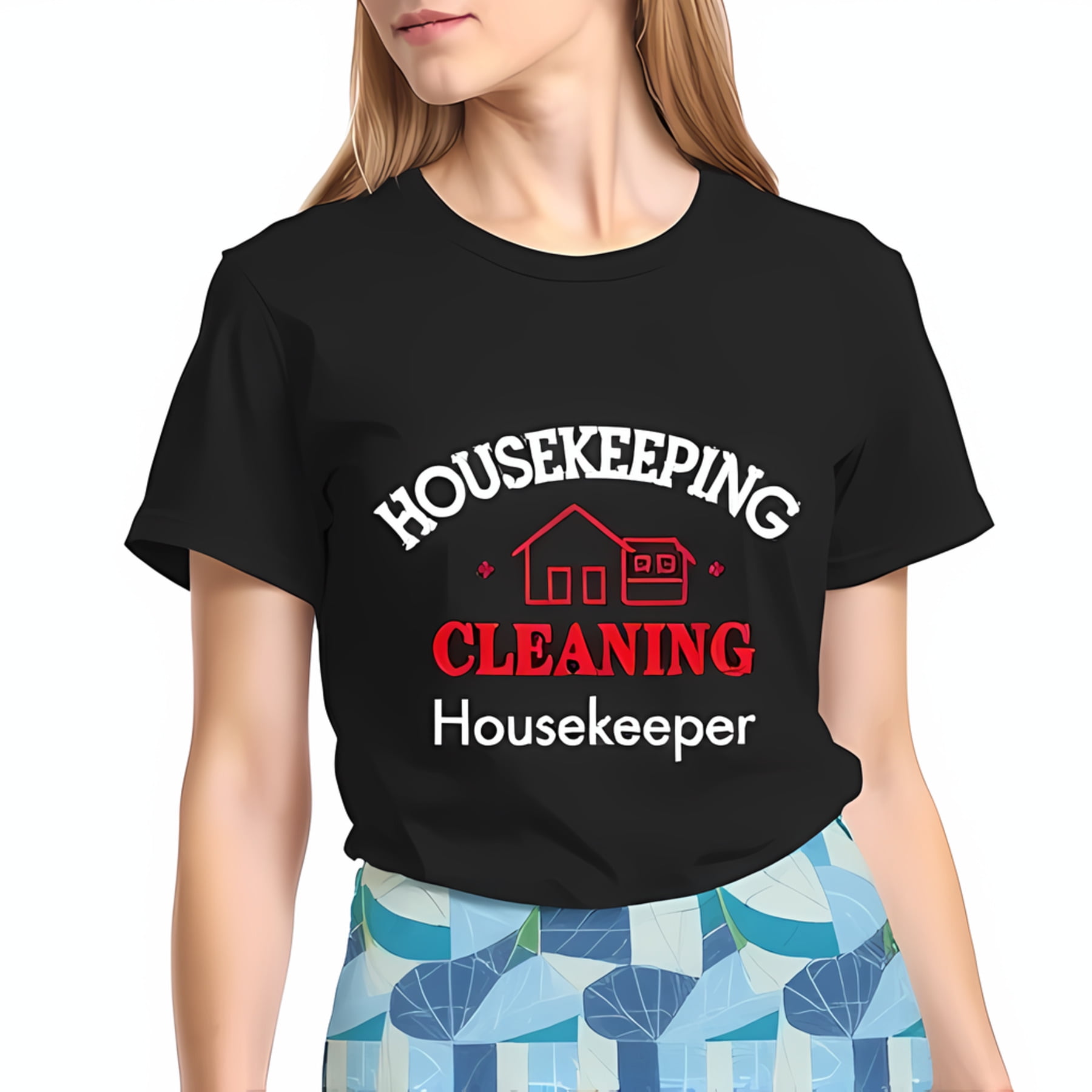 Cotton Short Sleeve T-Shirt with 'HOUSEKEEPING' Graphic Design Two ...