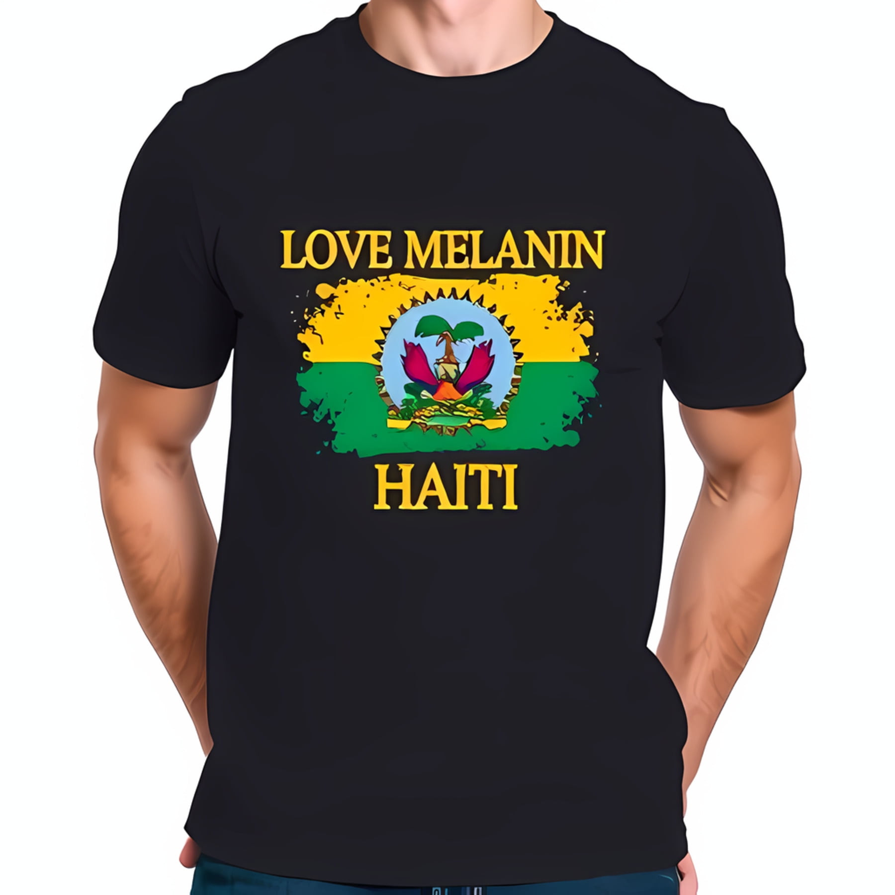 Cotton Short Sleeve T-Shirt with Haitian Flag Design & 'LOVE MELANIN ...